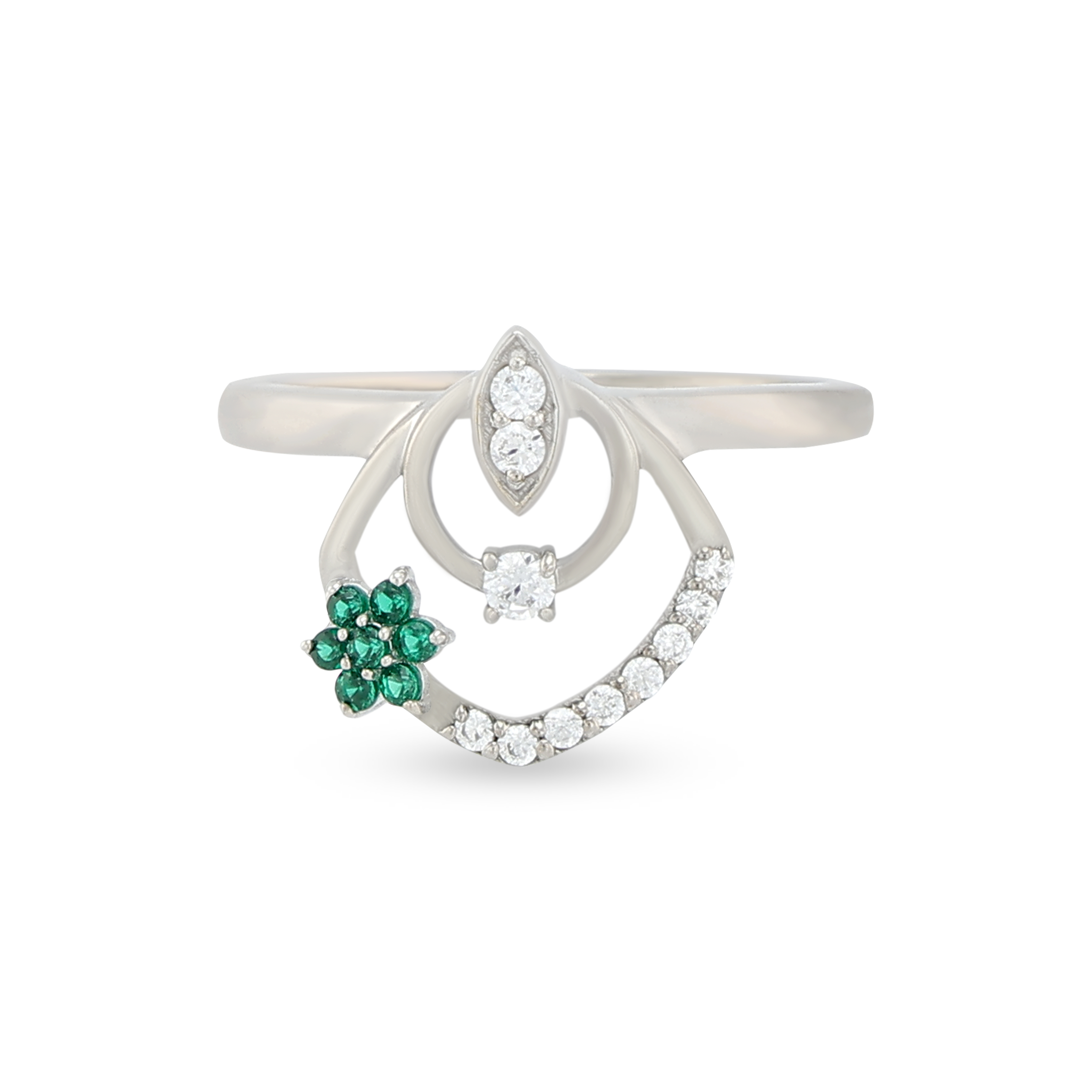 Buy Sophisticated Green Stone Floral 14KT Gold Ring - Thea Collection ...