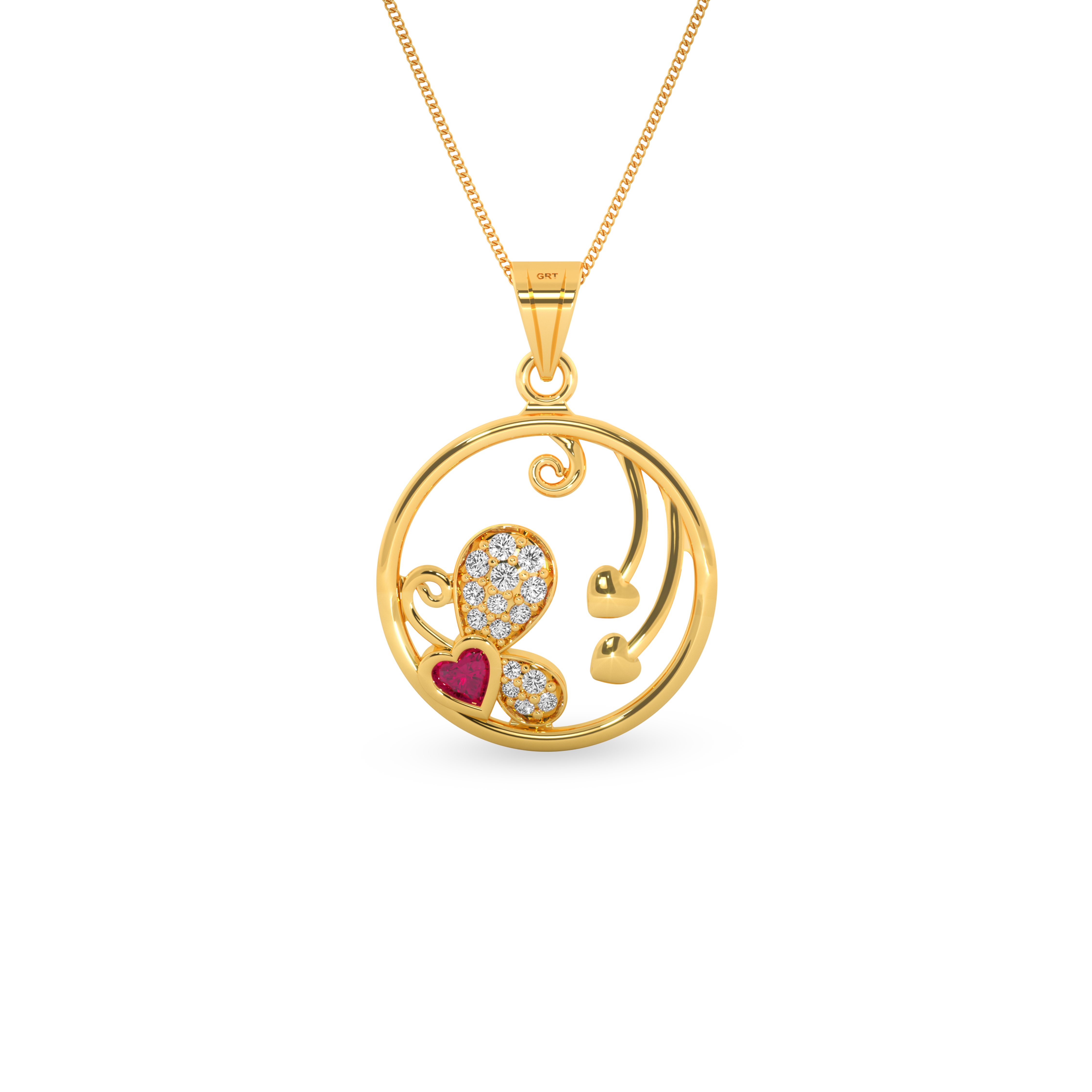 Buy Allure Red Stone Heart And Floral Gold Pendant |GRT Jewellers