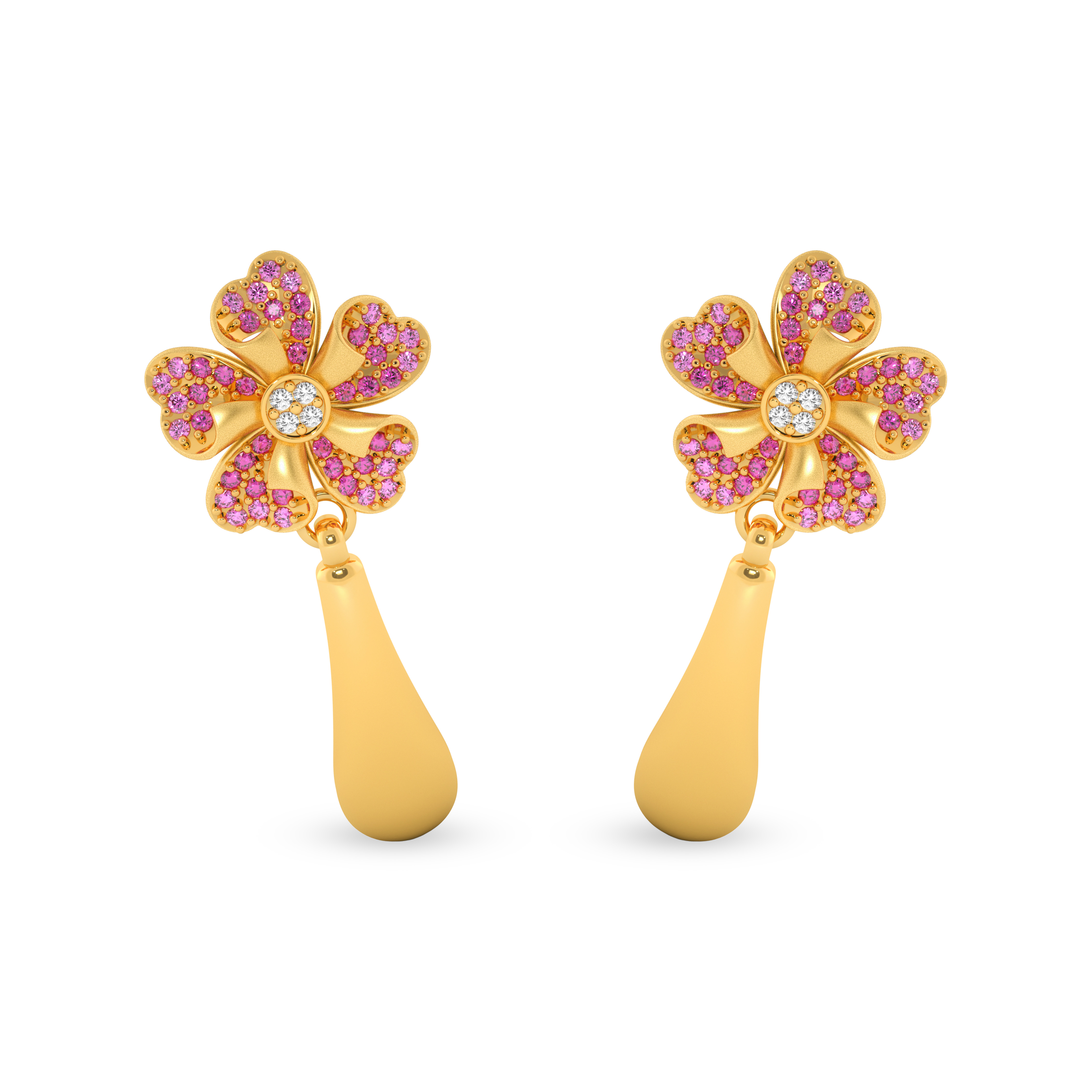 Buy Elegant Pink Stone Floral Drop Gold Earrings |GRT Jewellers