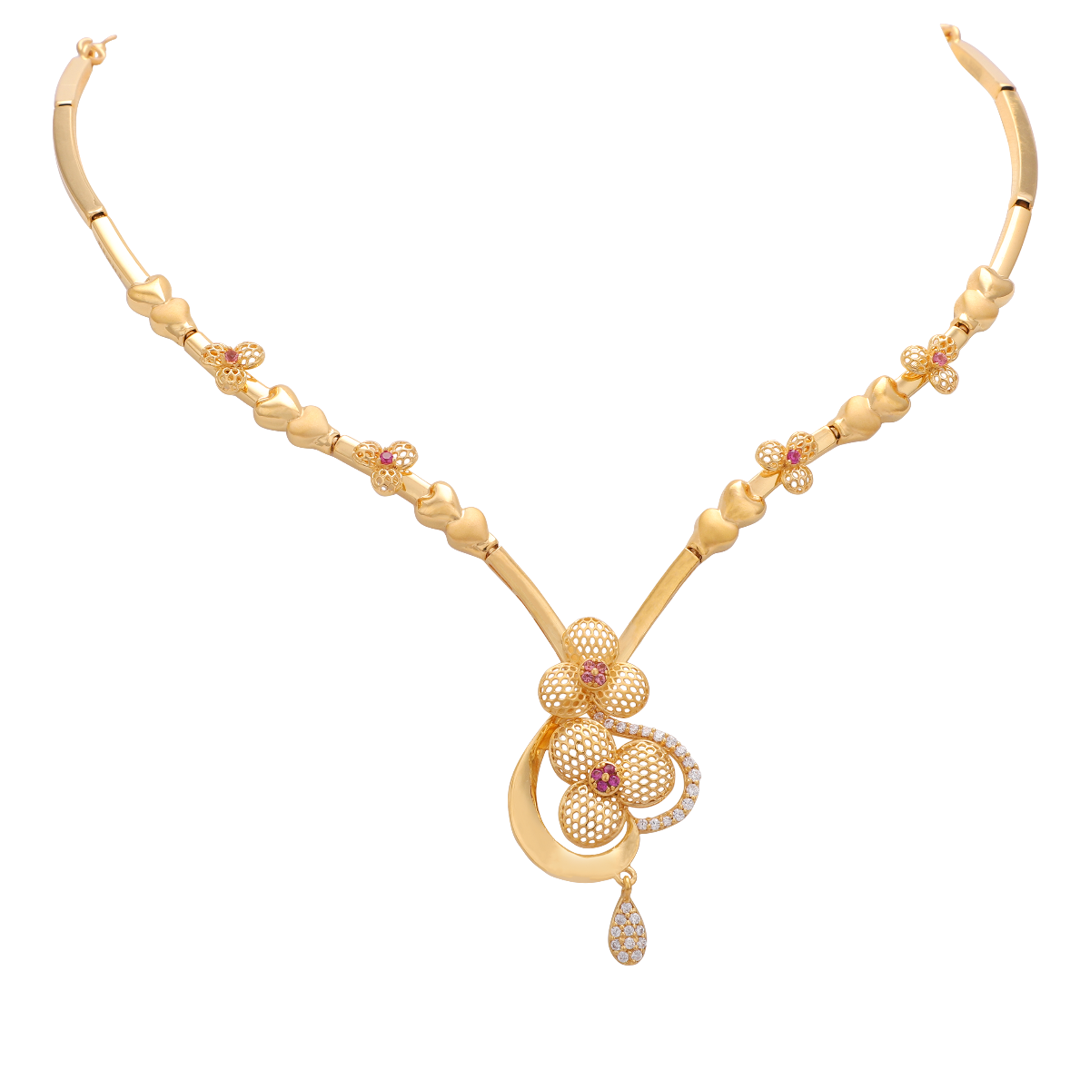 Buy Mesmerizing Pink Stone Floral Gold Necklaces |GRT Jewellers