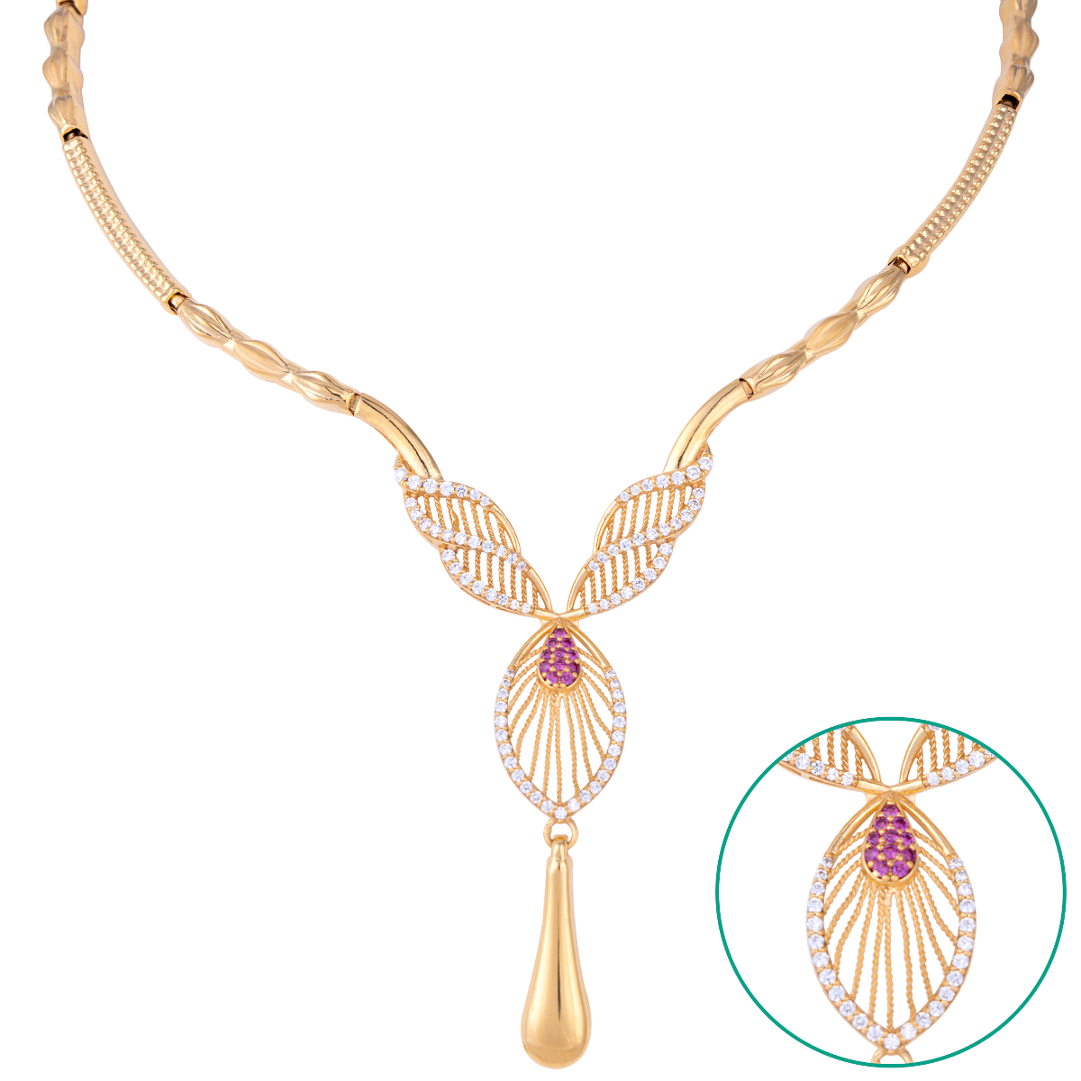 Buy Stunning Pink Stone Gold Necklace |GRT Jewellers