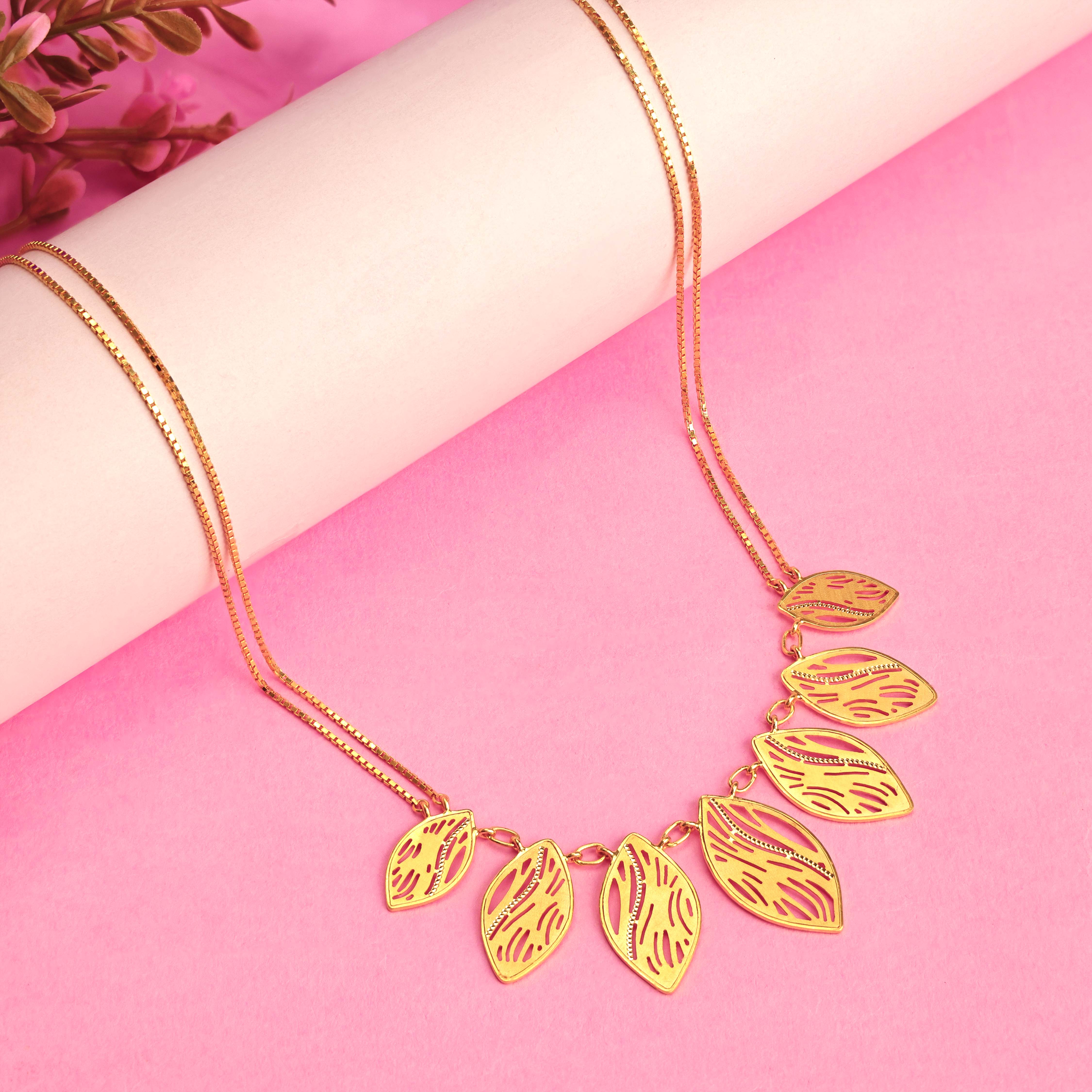 Buy Glimmering Leaf Stream Gold Necklace - Neora Collection |GRT Jewellers