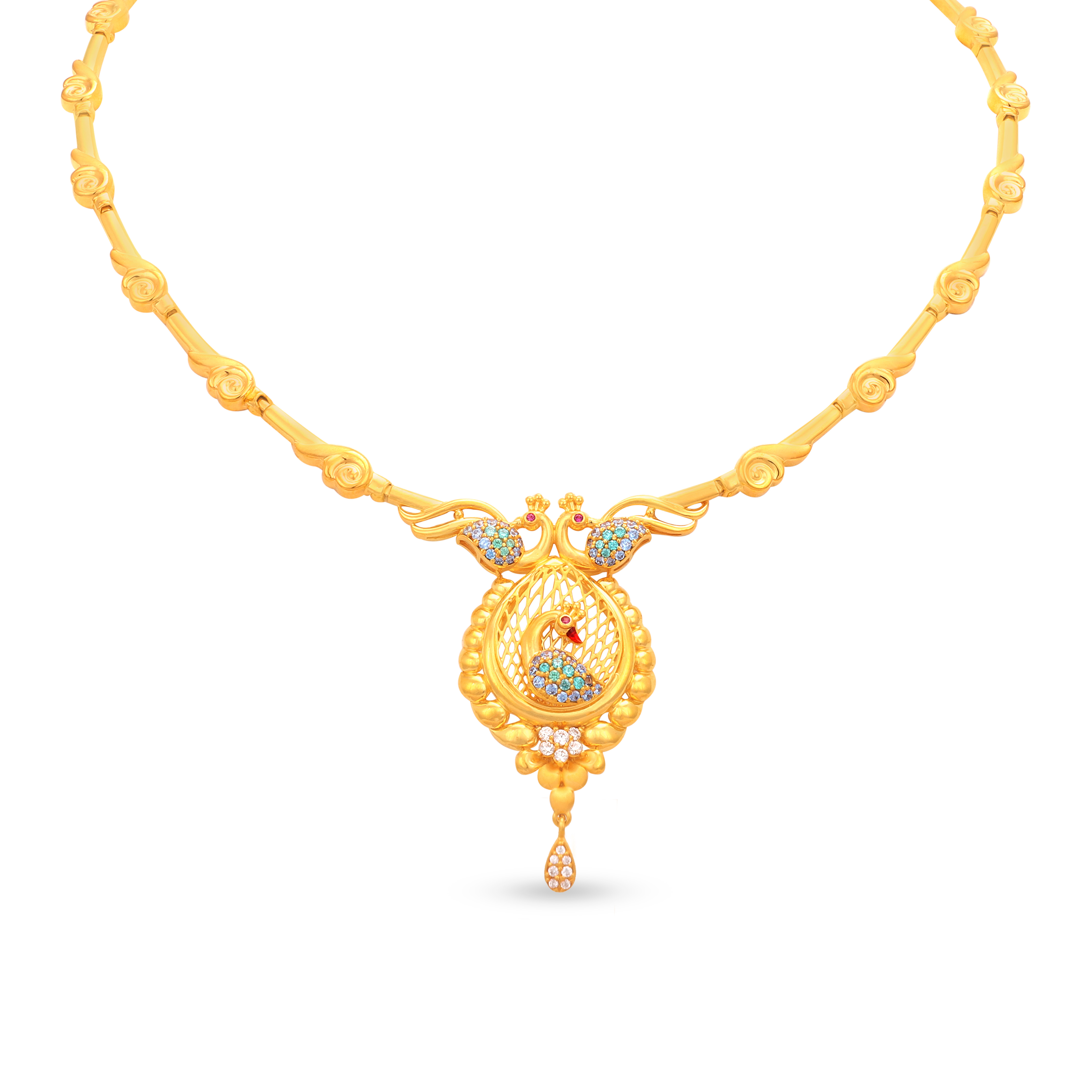 Buy Pristine Glitzy Mayuri Floral Gold Necklaces | GRT Oriana