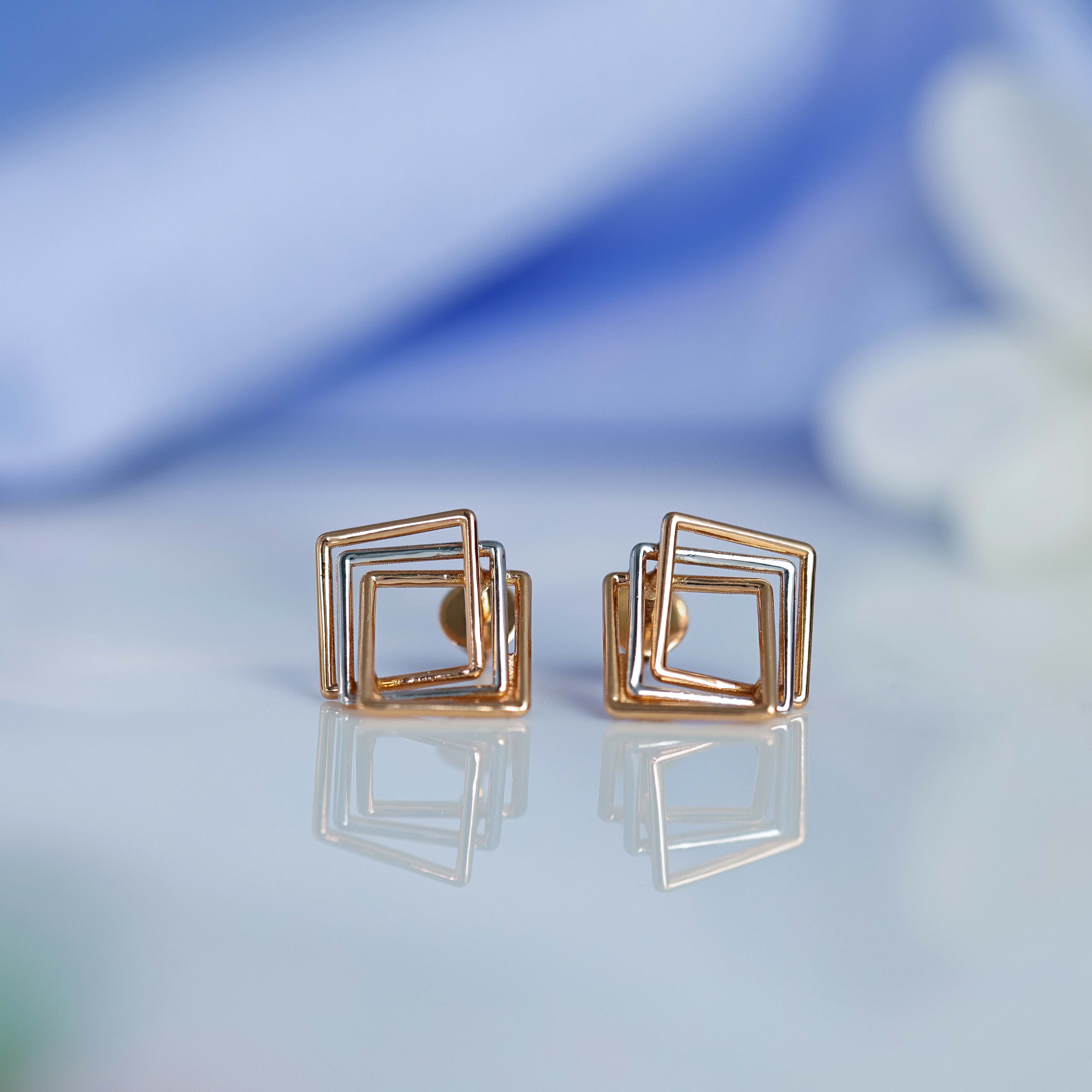 Buy Premium Two Tone Square Design Rose Gold Earrings | GRT Jewellers