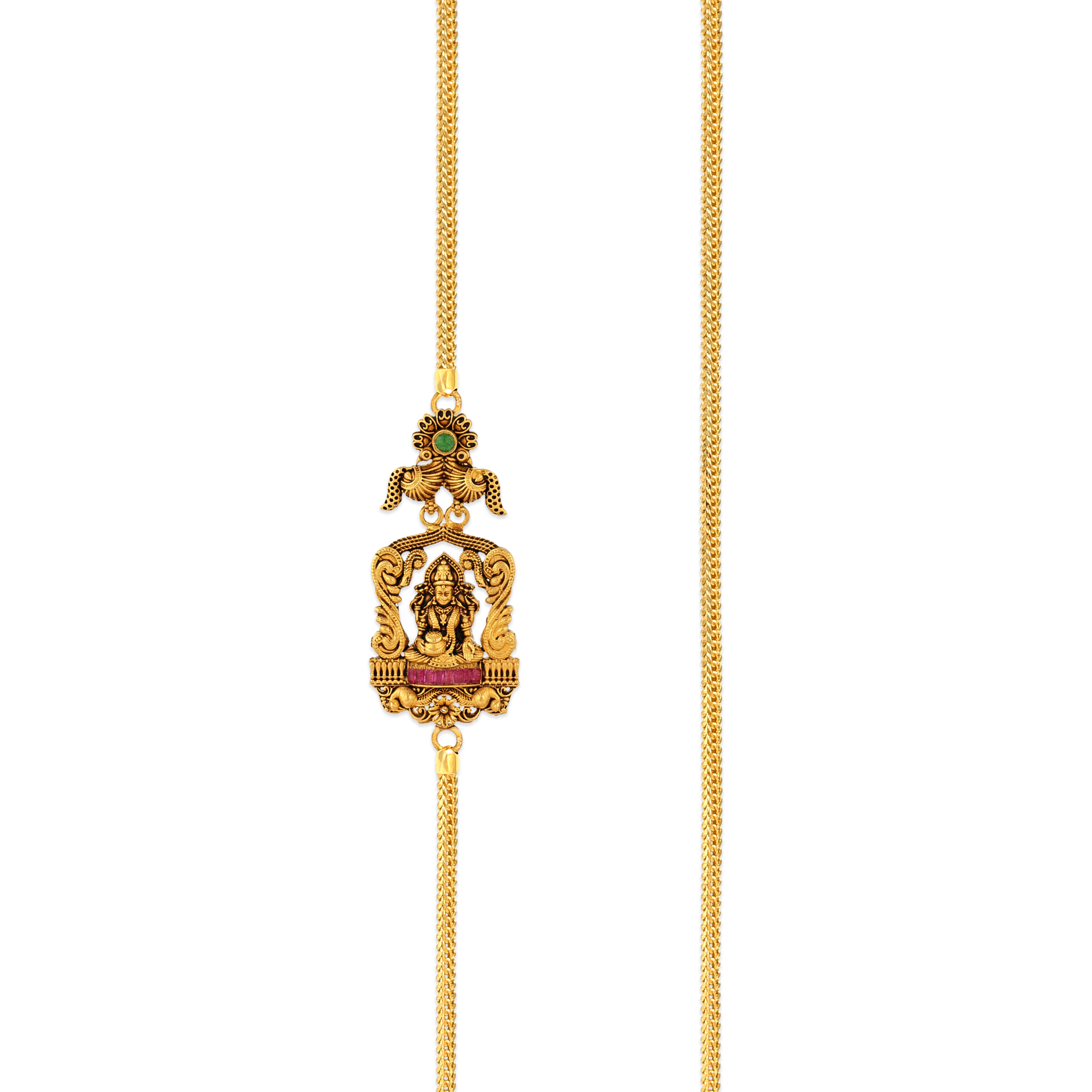 Ethereal Peacock With Goddess Lakshmi Gold Thali Mugappu Chain
