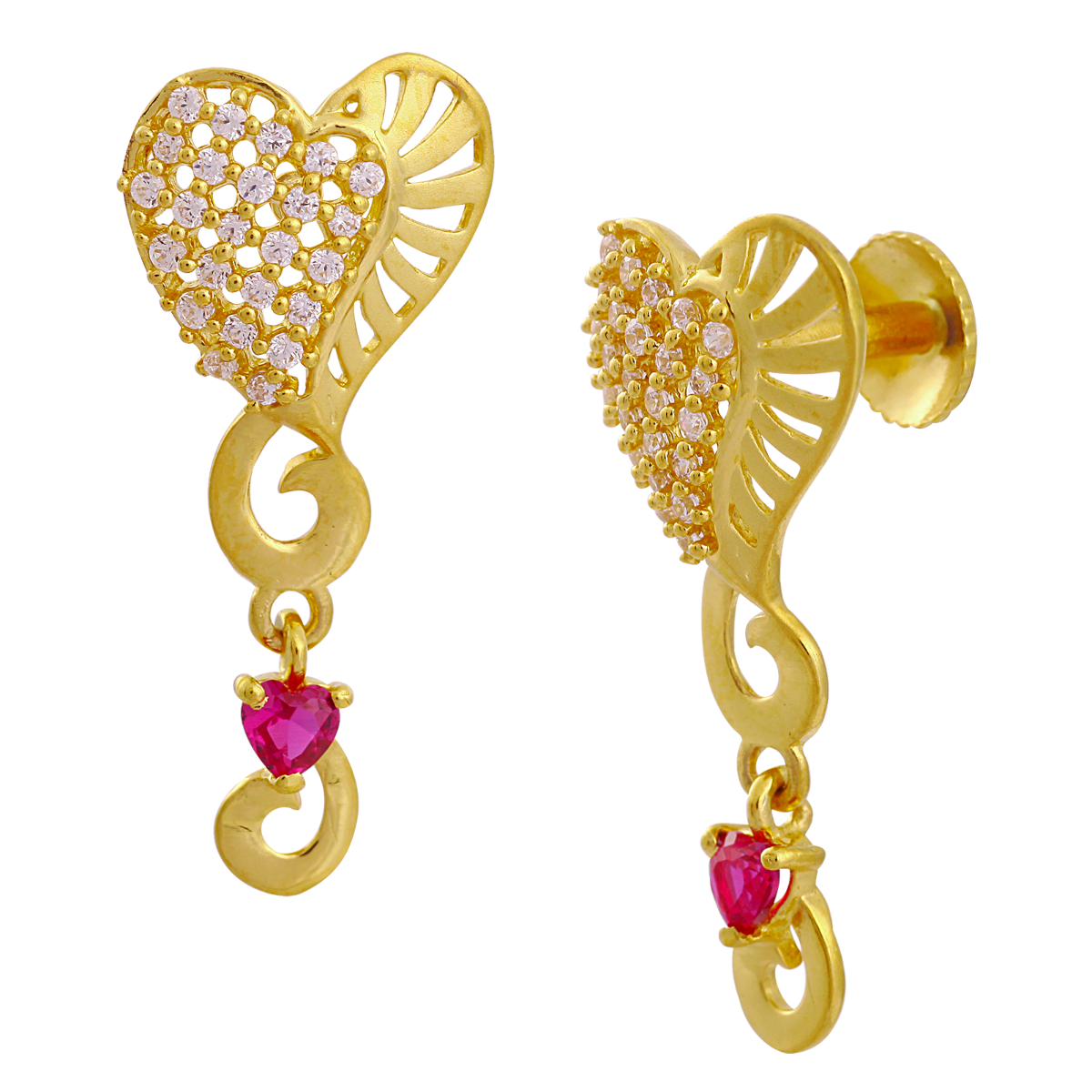 Buy Trendy Red Stone Heart Design Gold Earrings | GRT Oriana