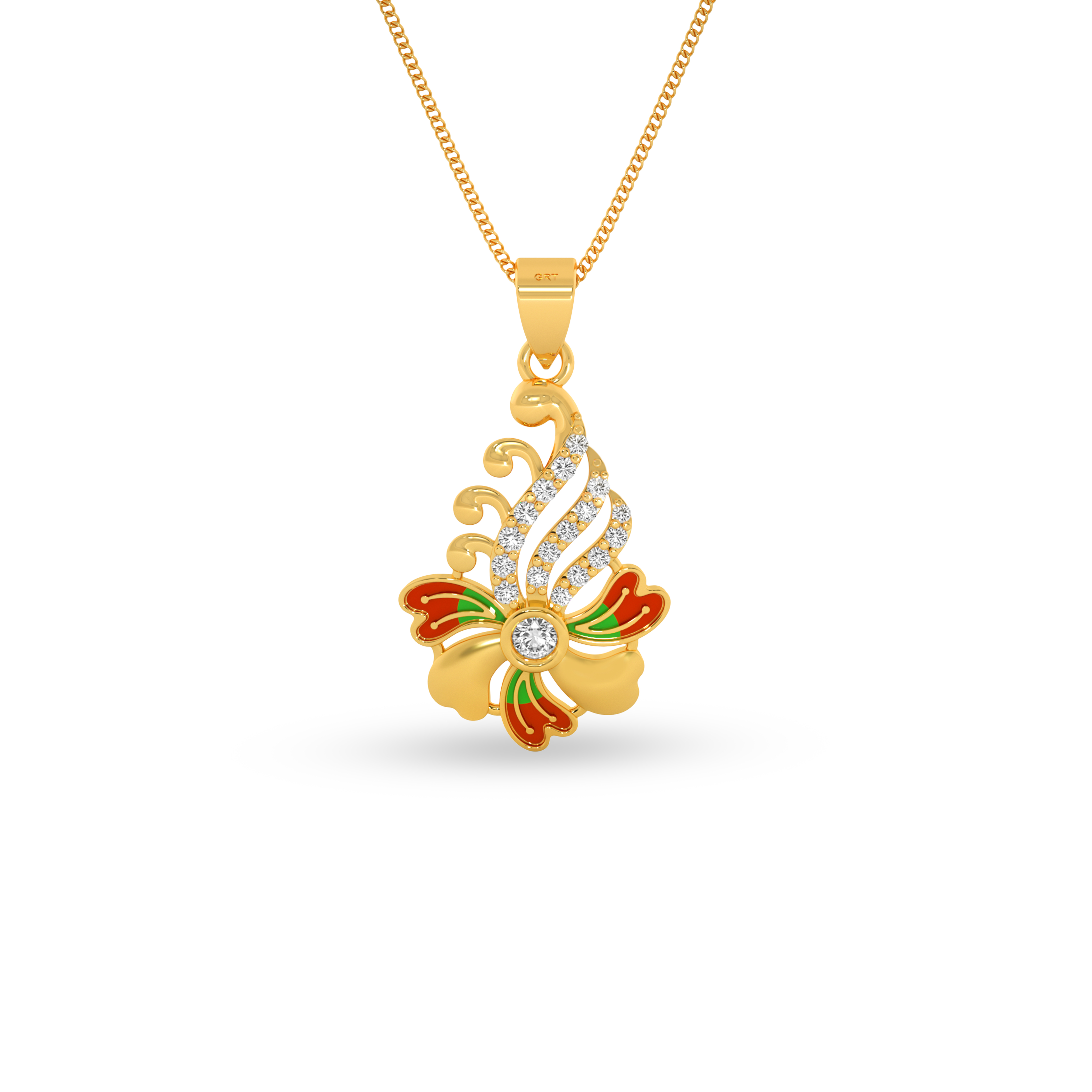 Buy Glistening Enamel Floral Gold Pendant |GRT Jewellers