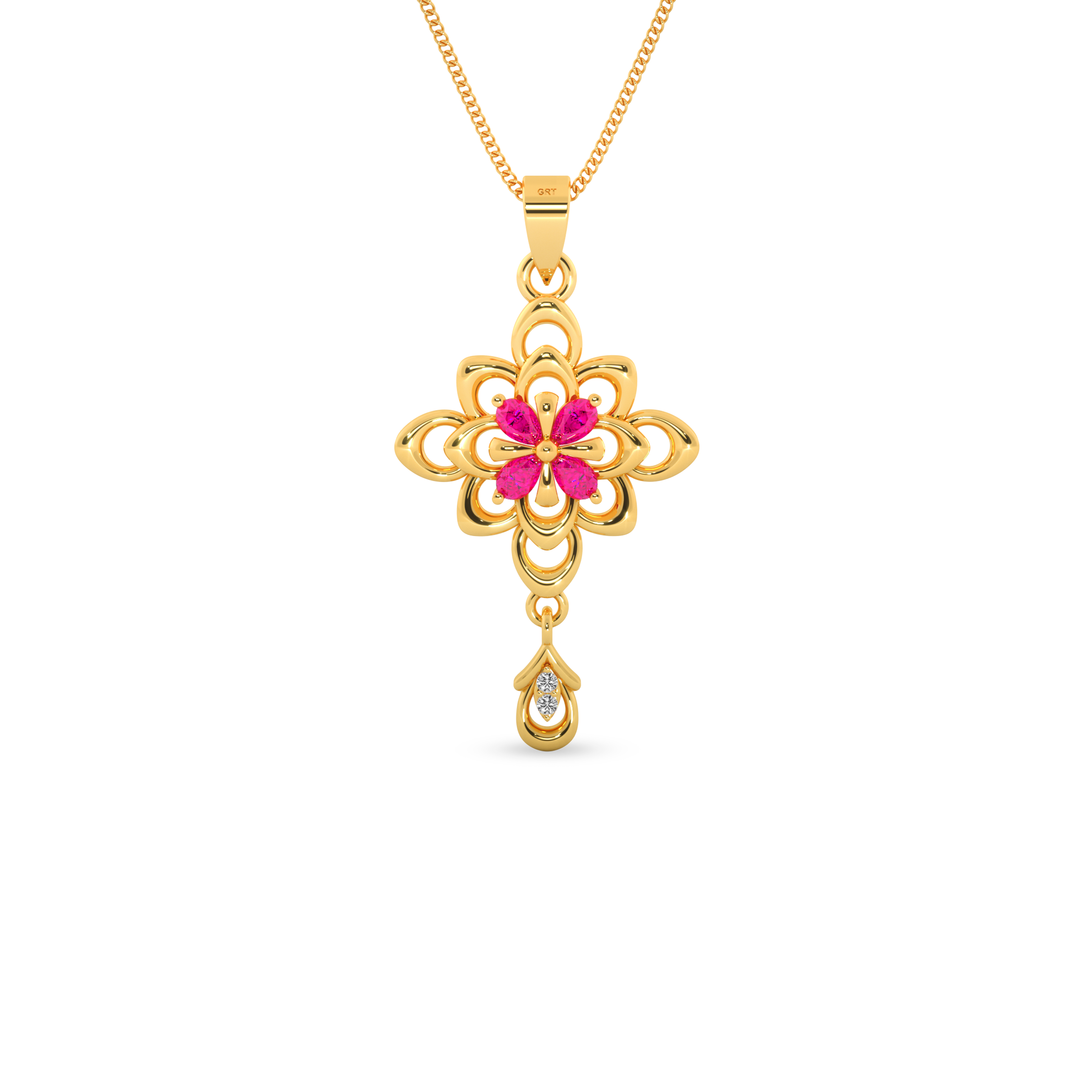 Buy Extraordinary Pink Stone Floral Pattern Drop Gold Pendants |GRT ...
