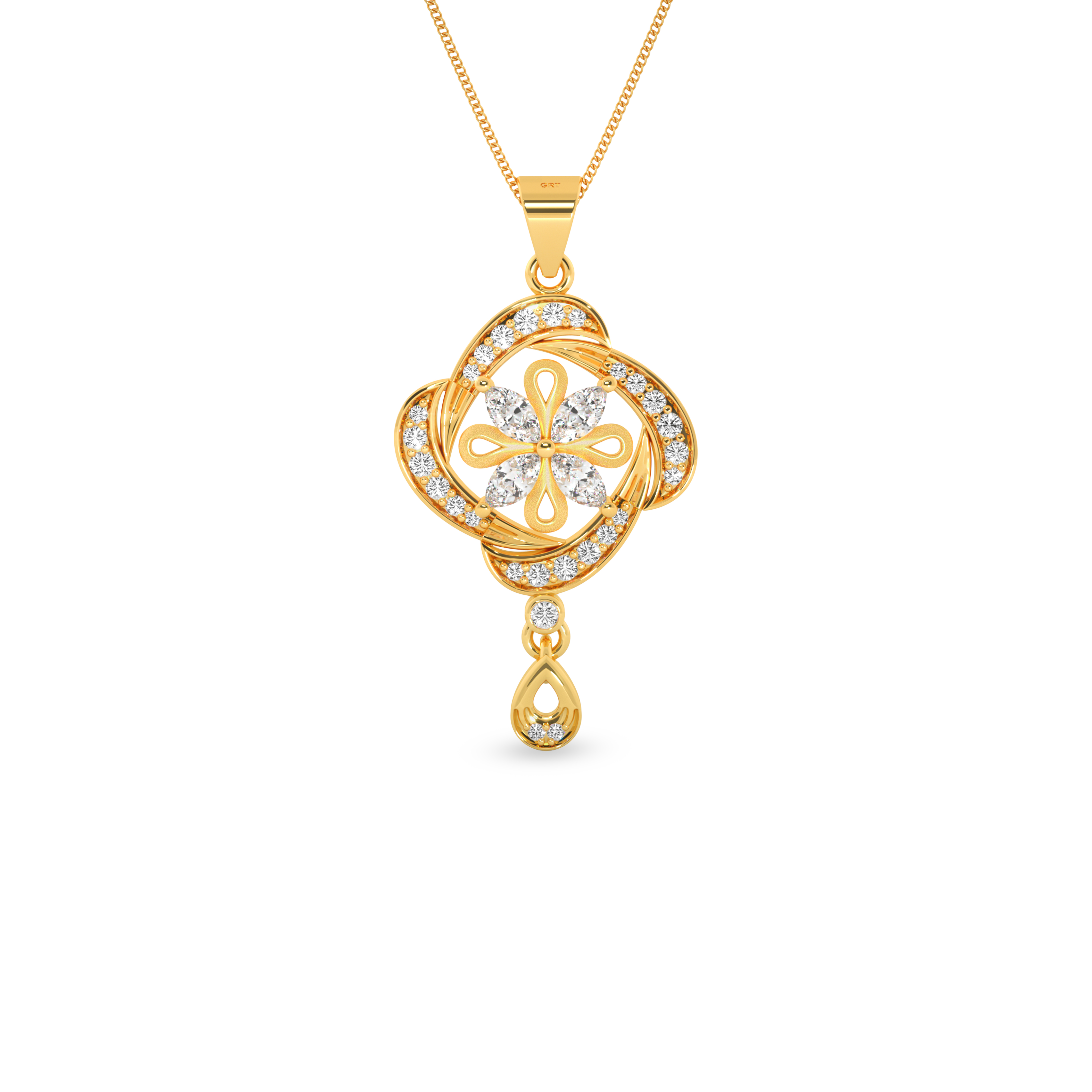 Buy Grand Stoned Floral Gold Pendants |GRT Jewellers