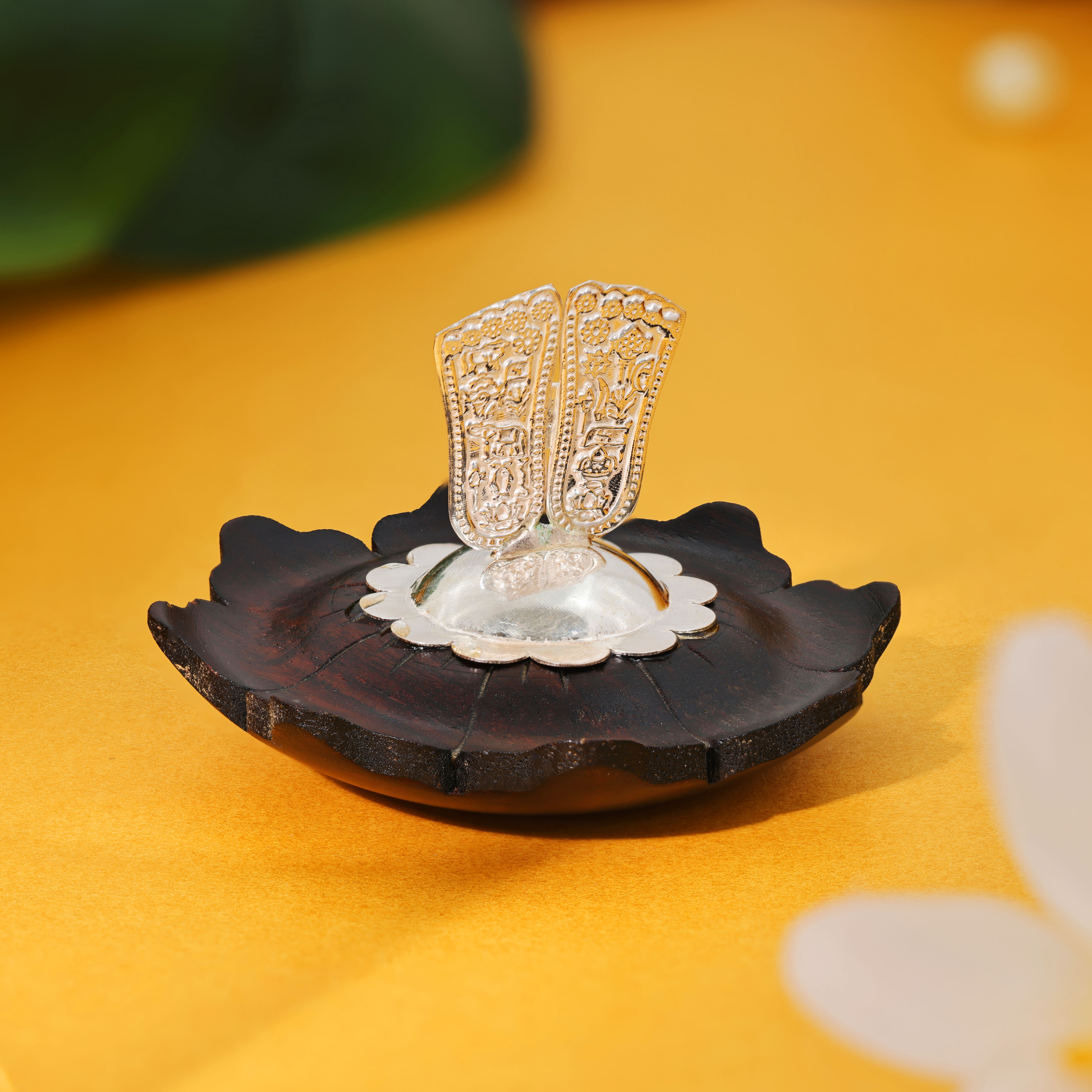Buy Divine Rama Padam with Floral Wooden Base Silver Article |GRT Jewellers