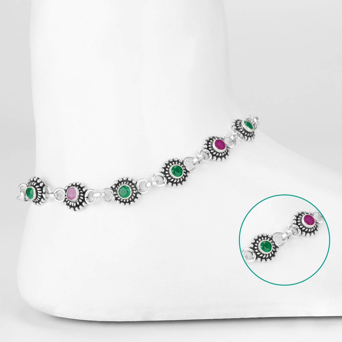 Buy Contemporary Dual Colored Silver Anklets | GRT Jewellers