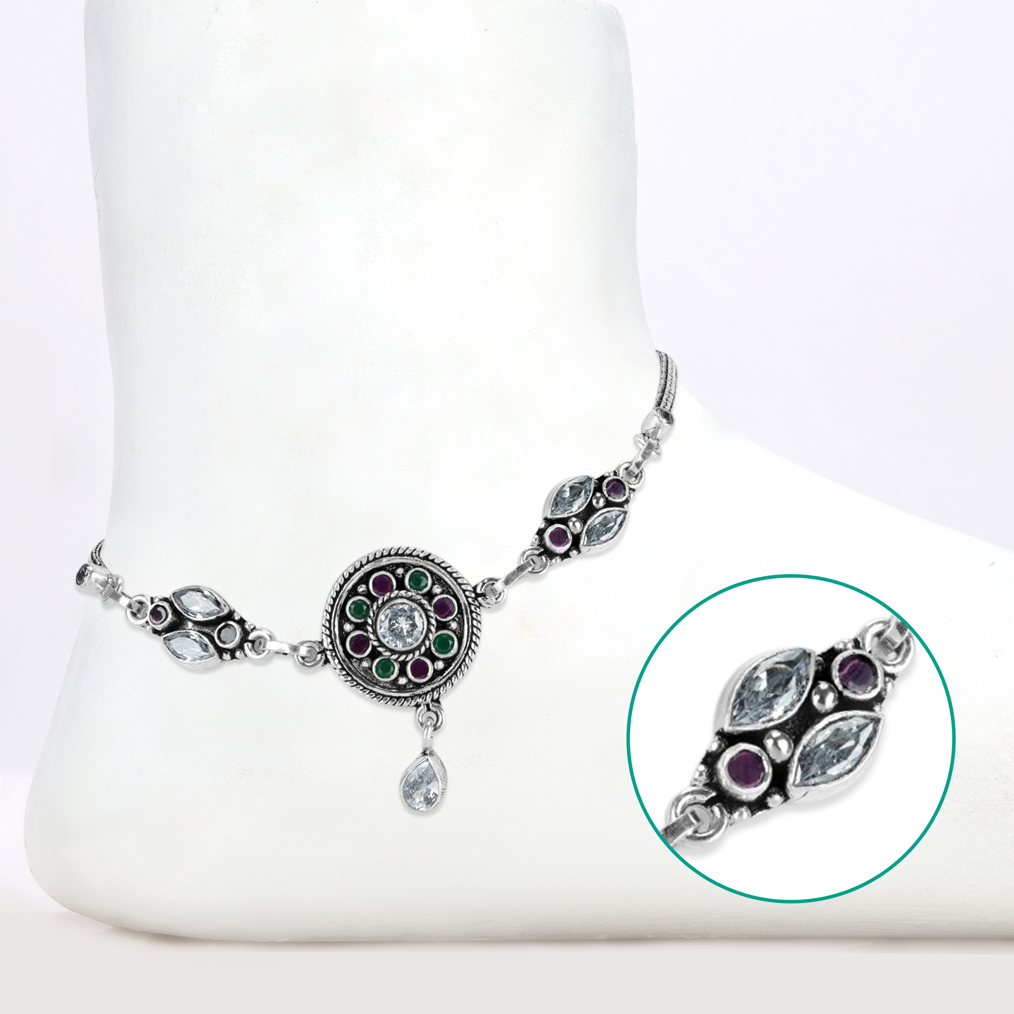 Buy Enthralling Floral Silver Anklets |GRT Jewellers