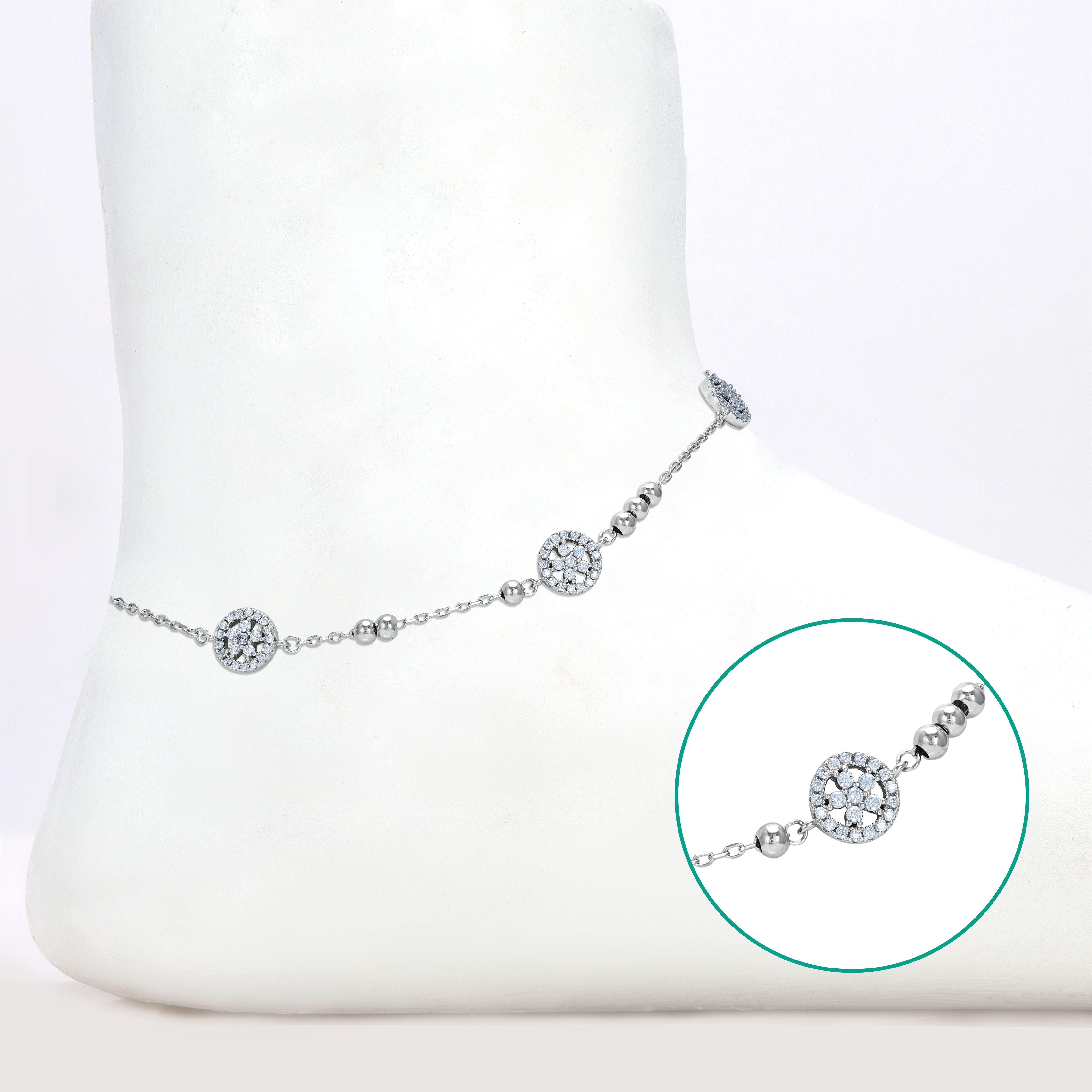 Buy Fancy Floral Beaded Silver Anklets - Valentine Collection Online ...