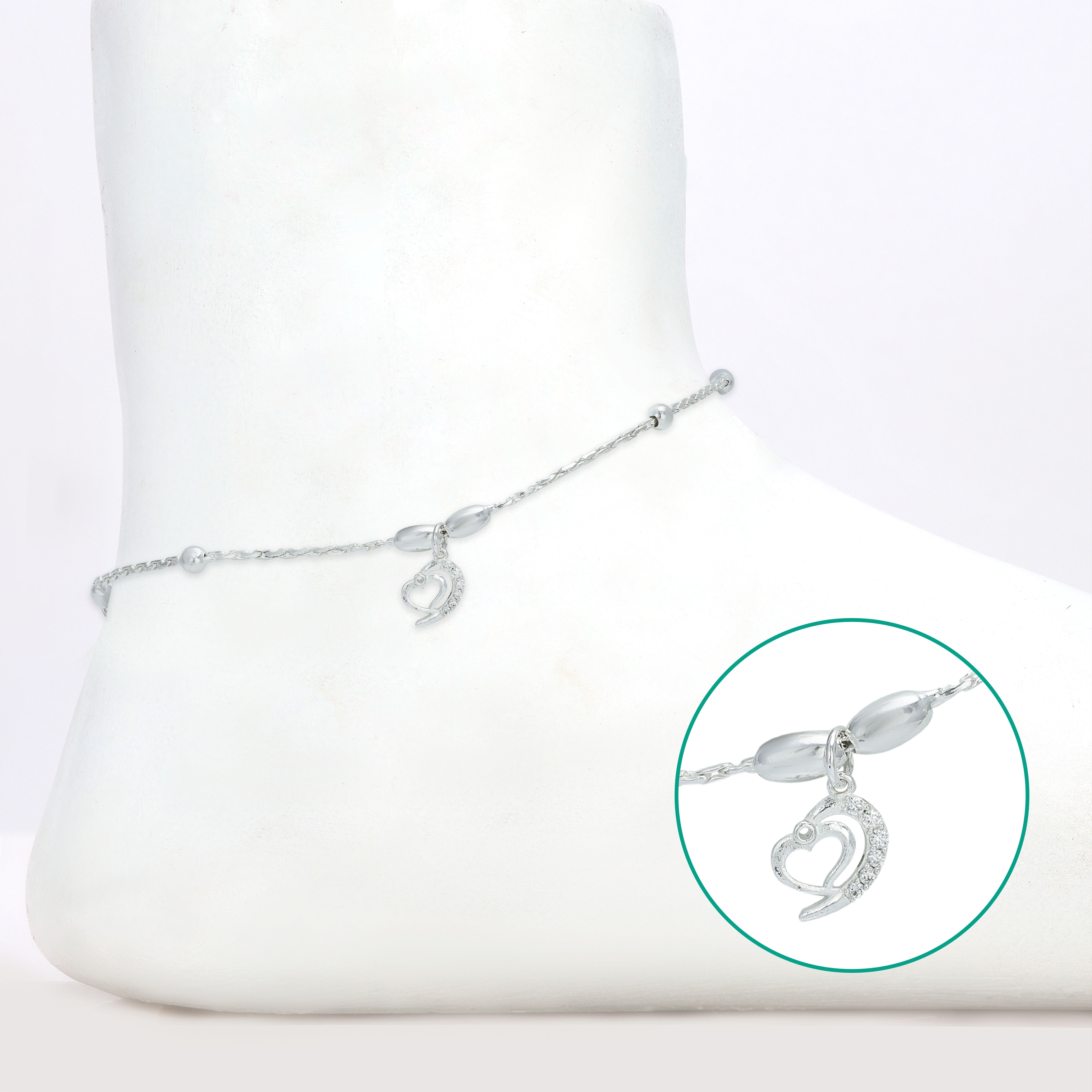 Buy Vogue Of Heart Silver Anklet |GRT Jewellers
