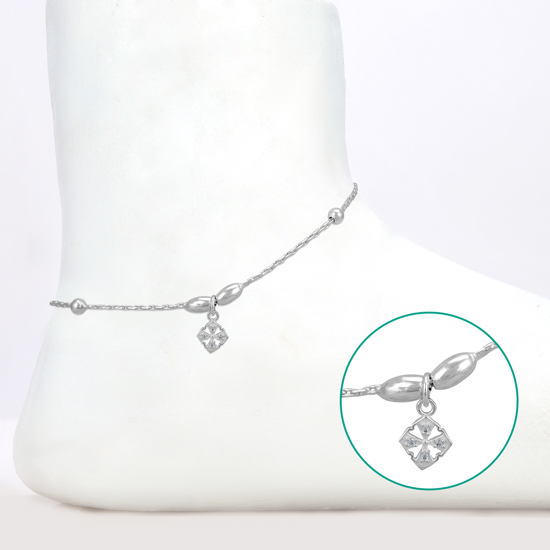 Buy Vibrant Floral Charms Silver Anklets |GRT Jewellers