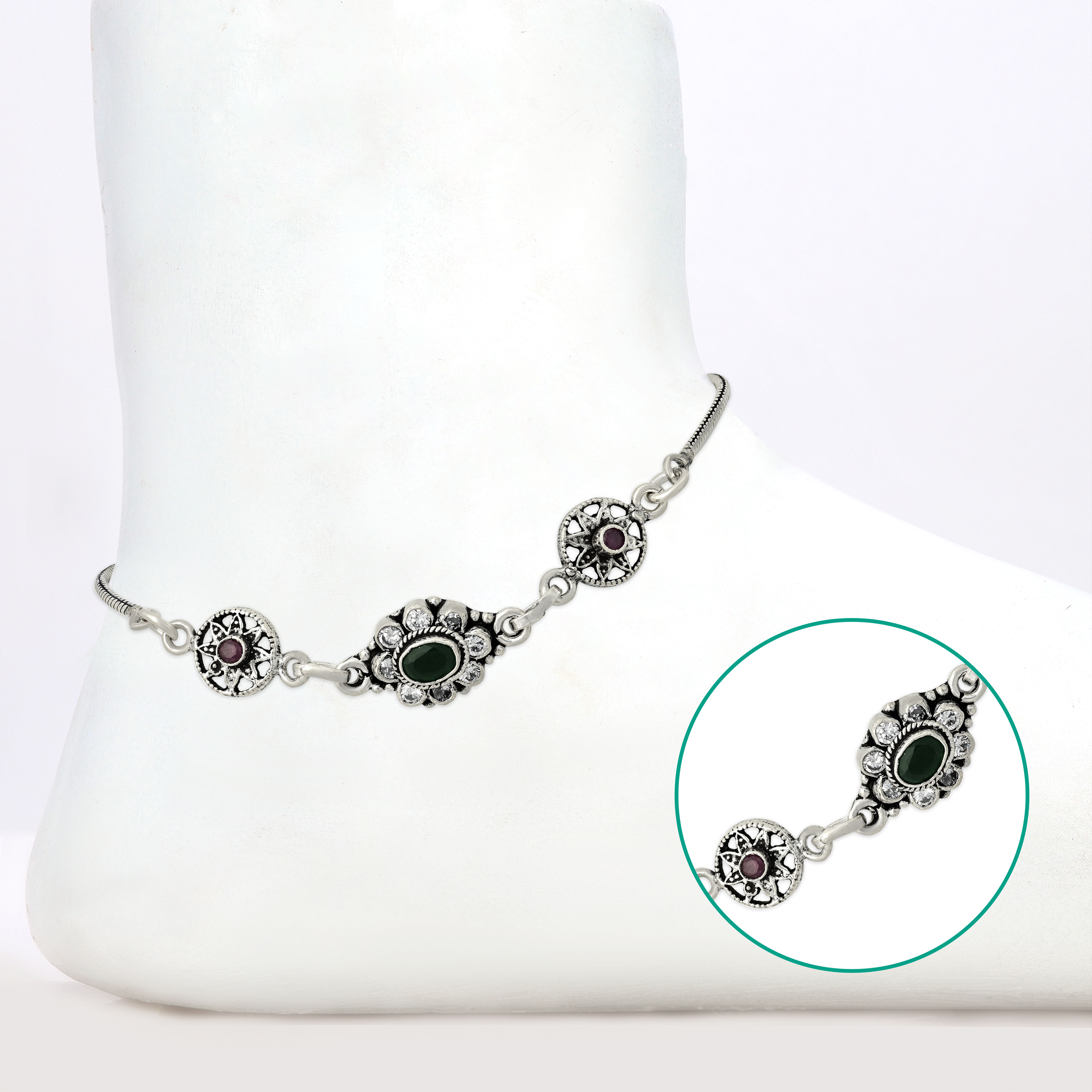 Buy Contemporary Florid Silver Anklets |GRT Jewellers