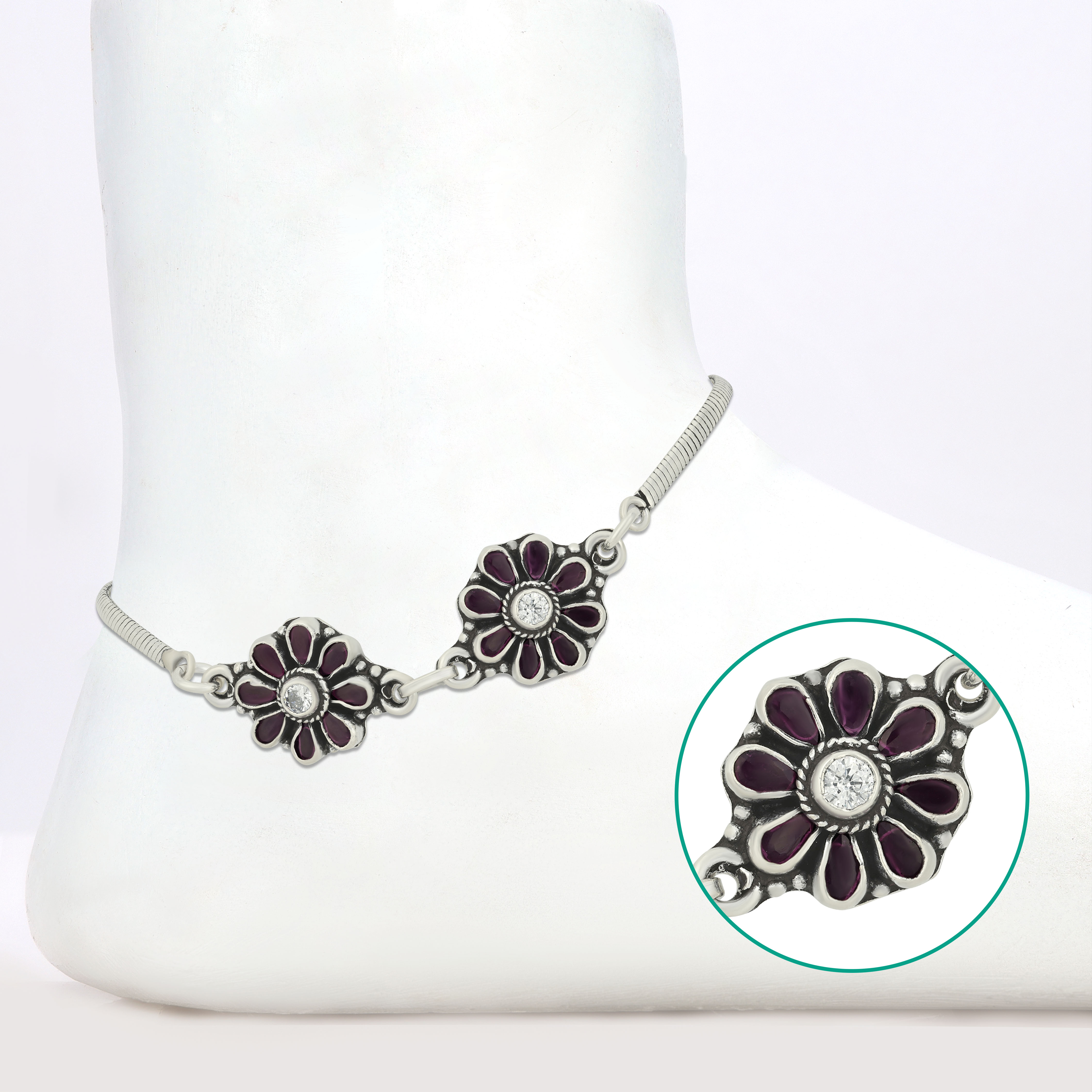 Buy Fashionable Blossomy Silver Anklets |GRT Jewellers