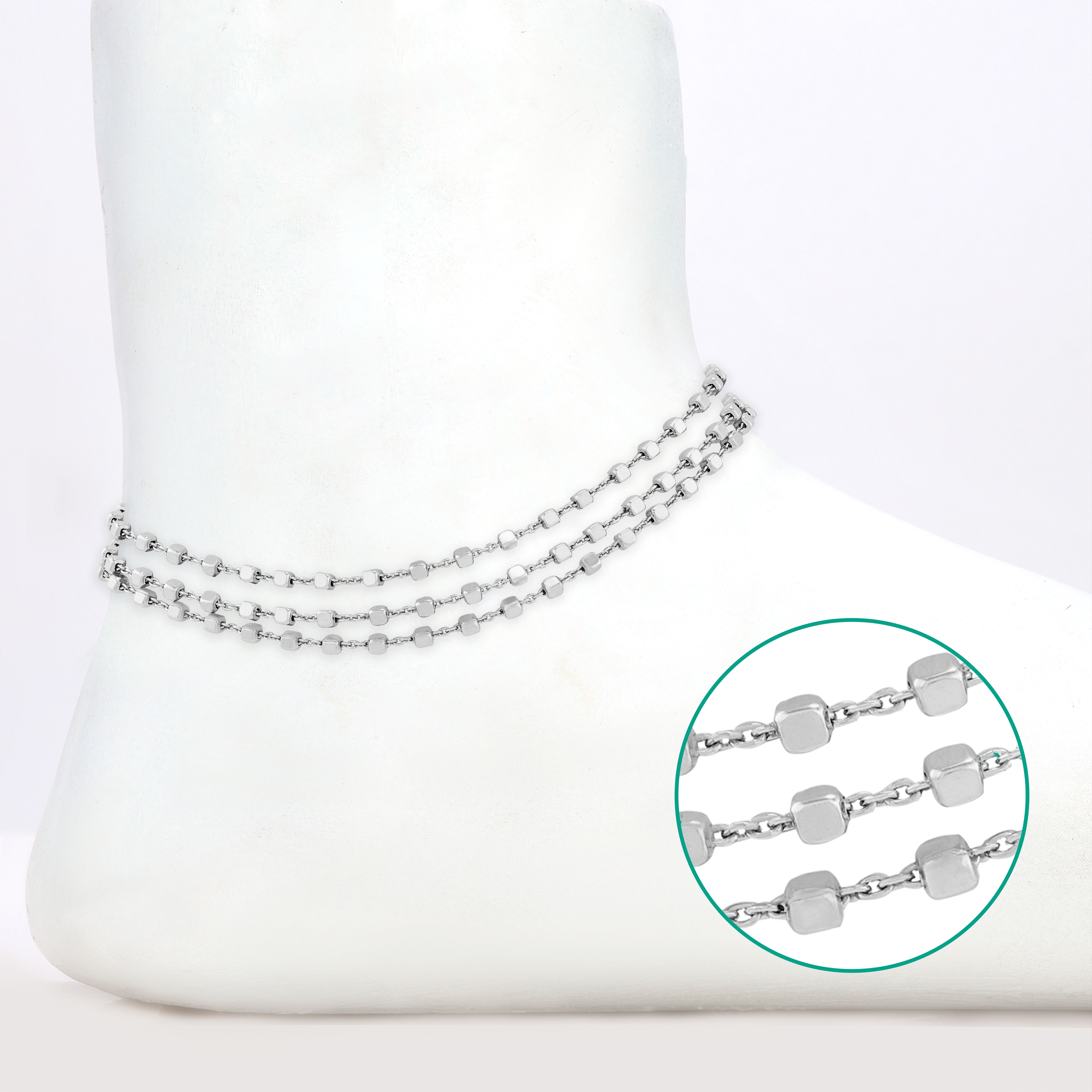Buy Enthralling Triple Layer Cubic Design Silver Anklets For Women ...