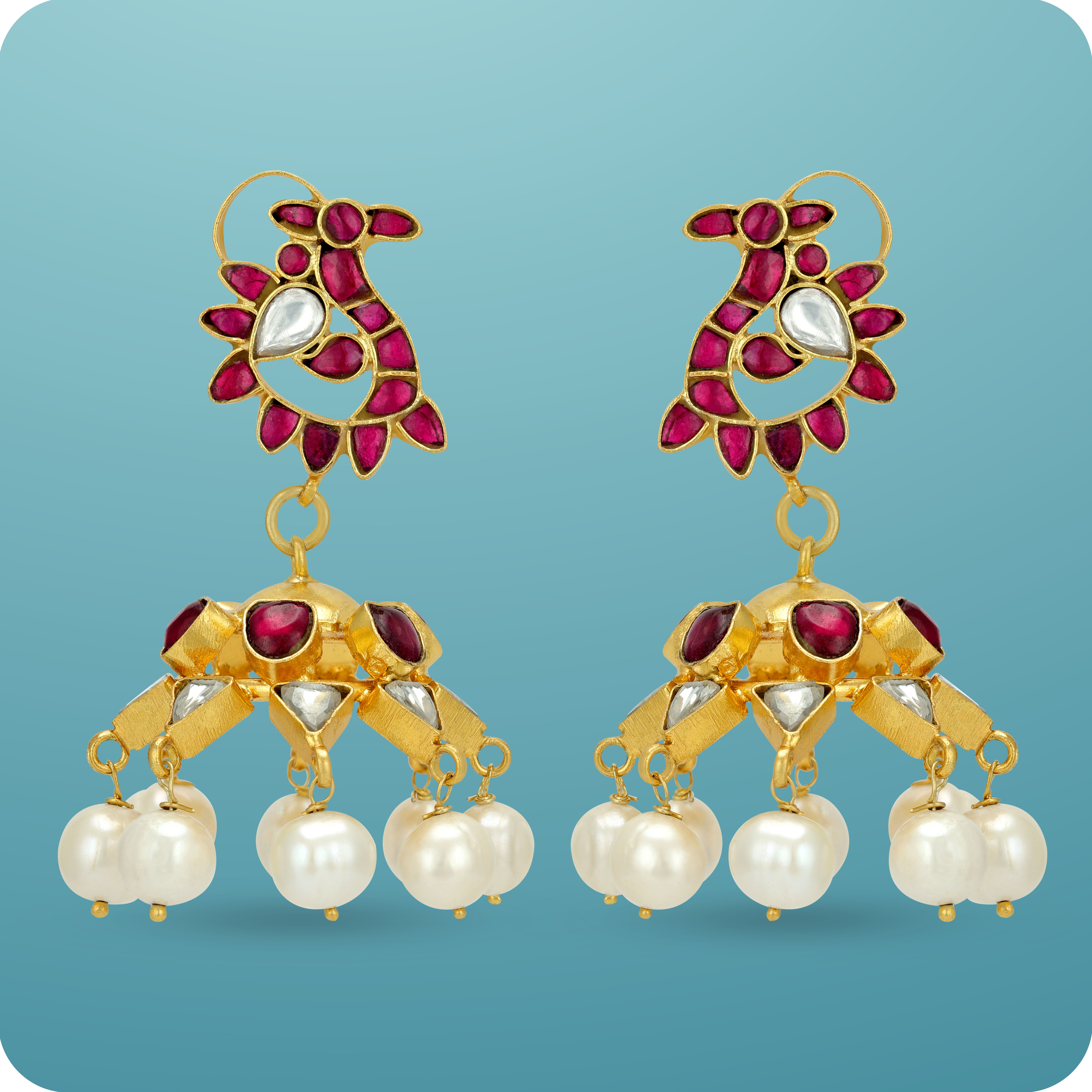 Buy Scintillating Pink Stoned Peacock Silver Earrings |GRT Jewellers