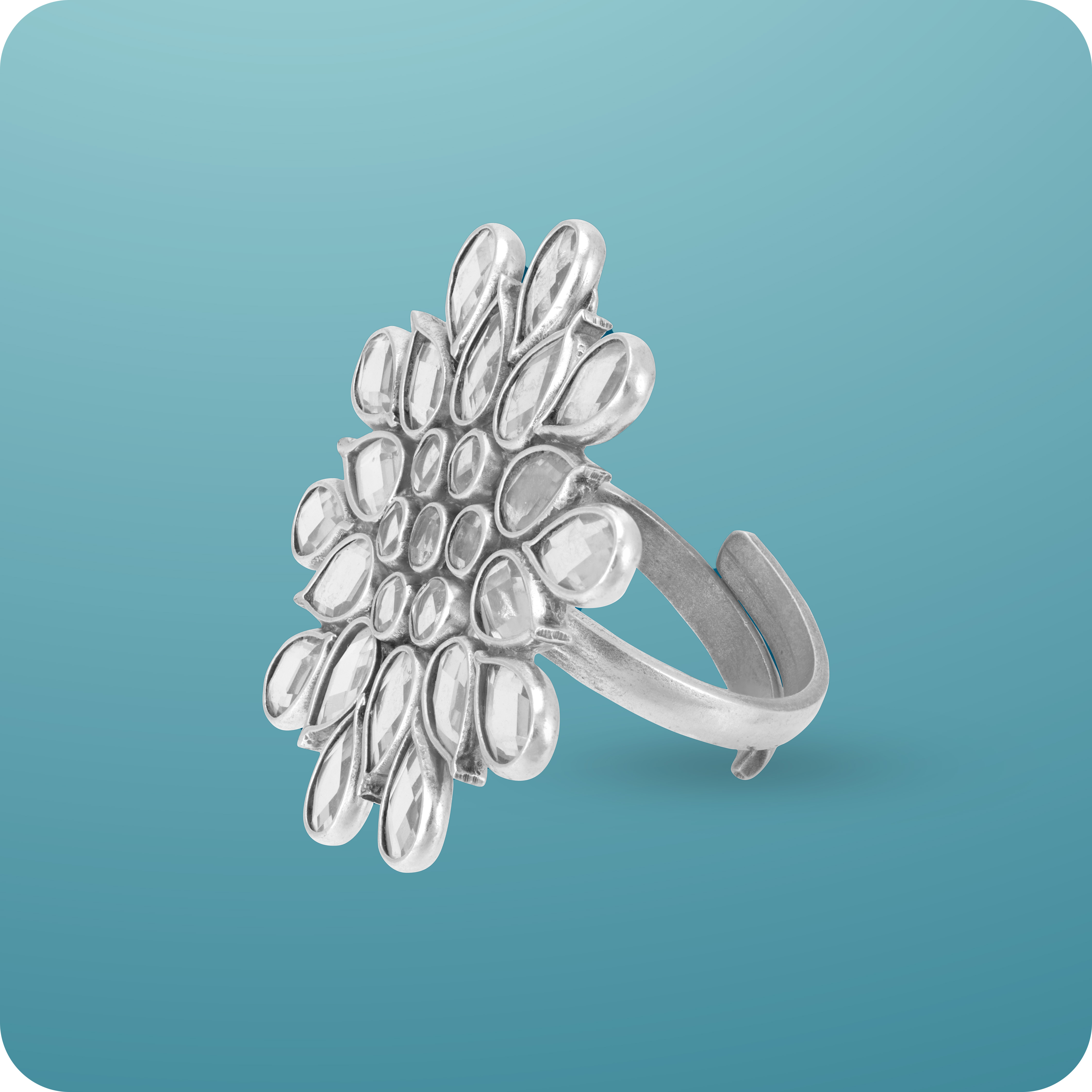 Buy Alluring Pear Drop Fancy Adjustable Silver Ring |GRT Jewellers