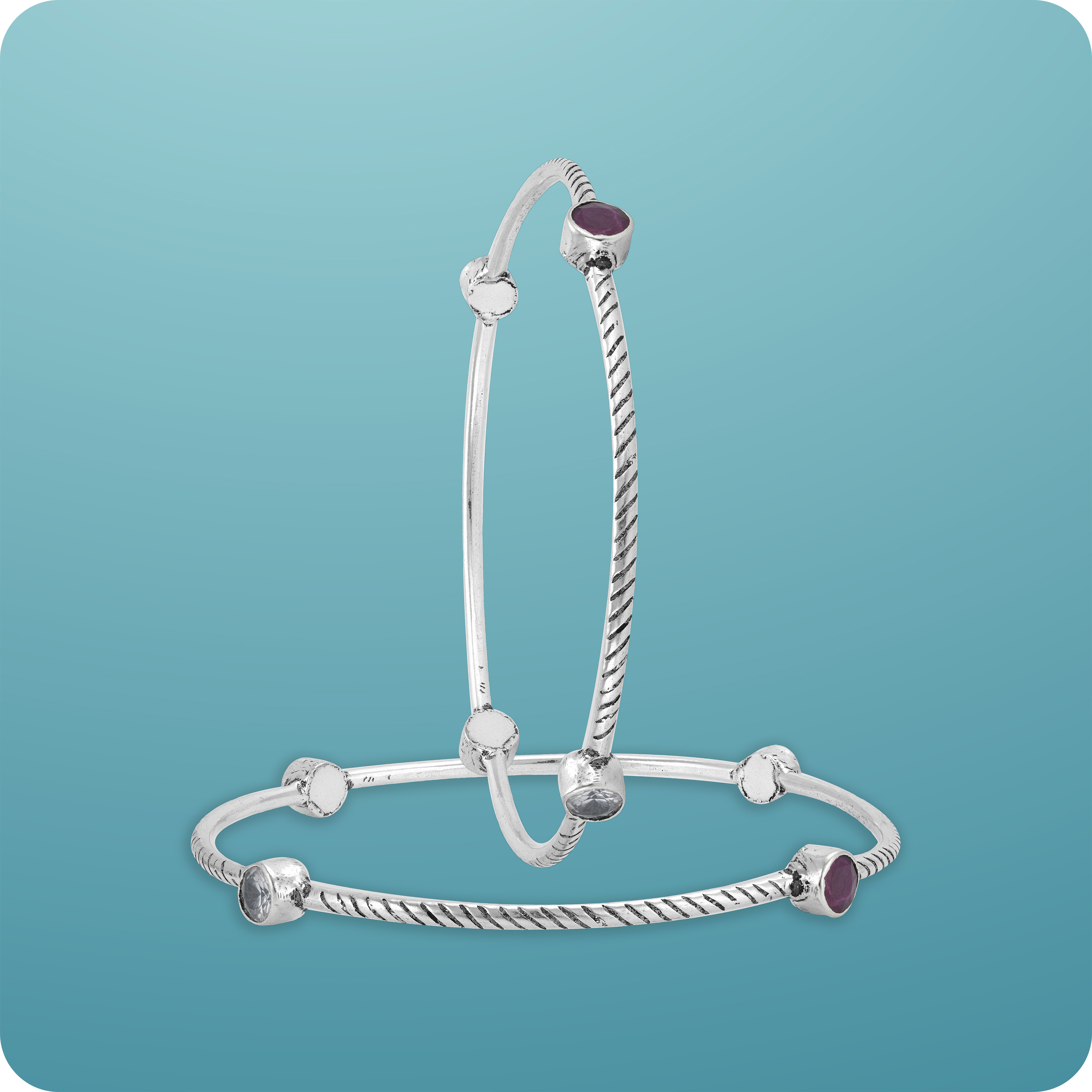 Buy Fashionable Red and White Stone Silver Bangles |GRT Jewellers