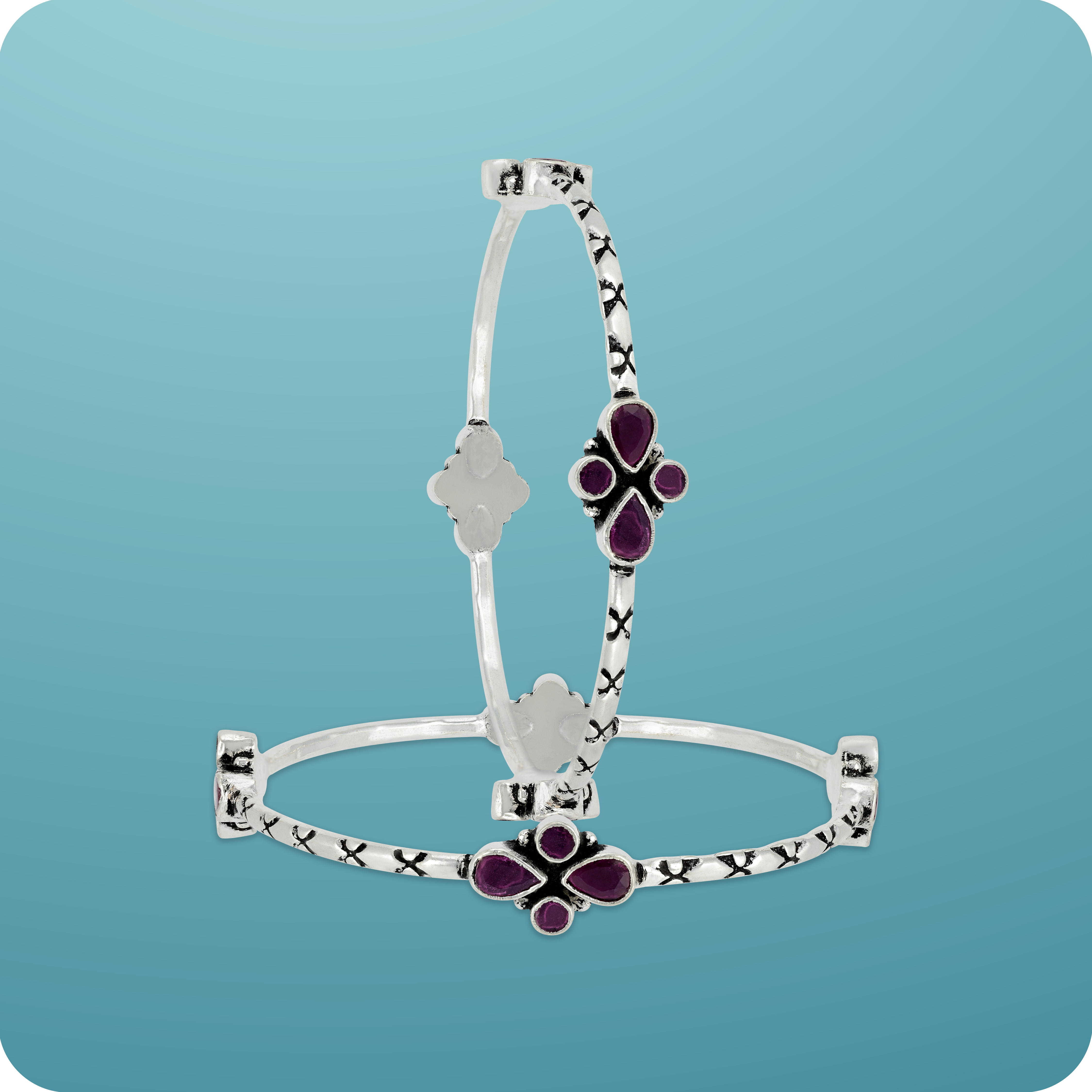 Buy Magnificent Red Stone Floral Silver Bangles |GRT Jewellers