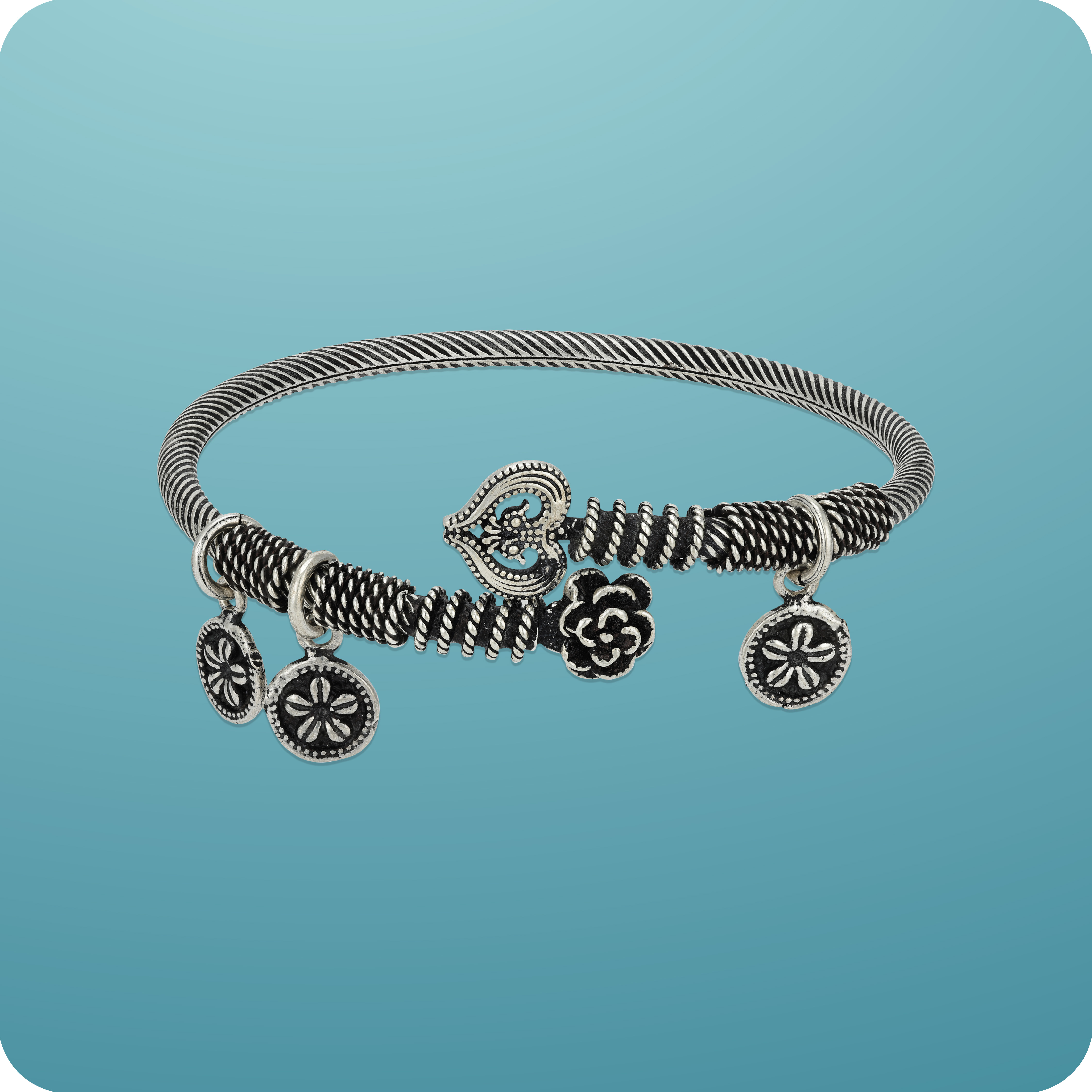 Buy Fancy Floral Charms Adjustable Silver Bracelets |GRT Jewellers