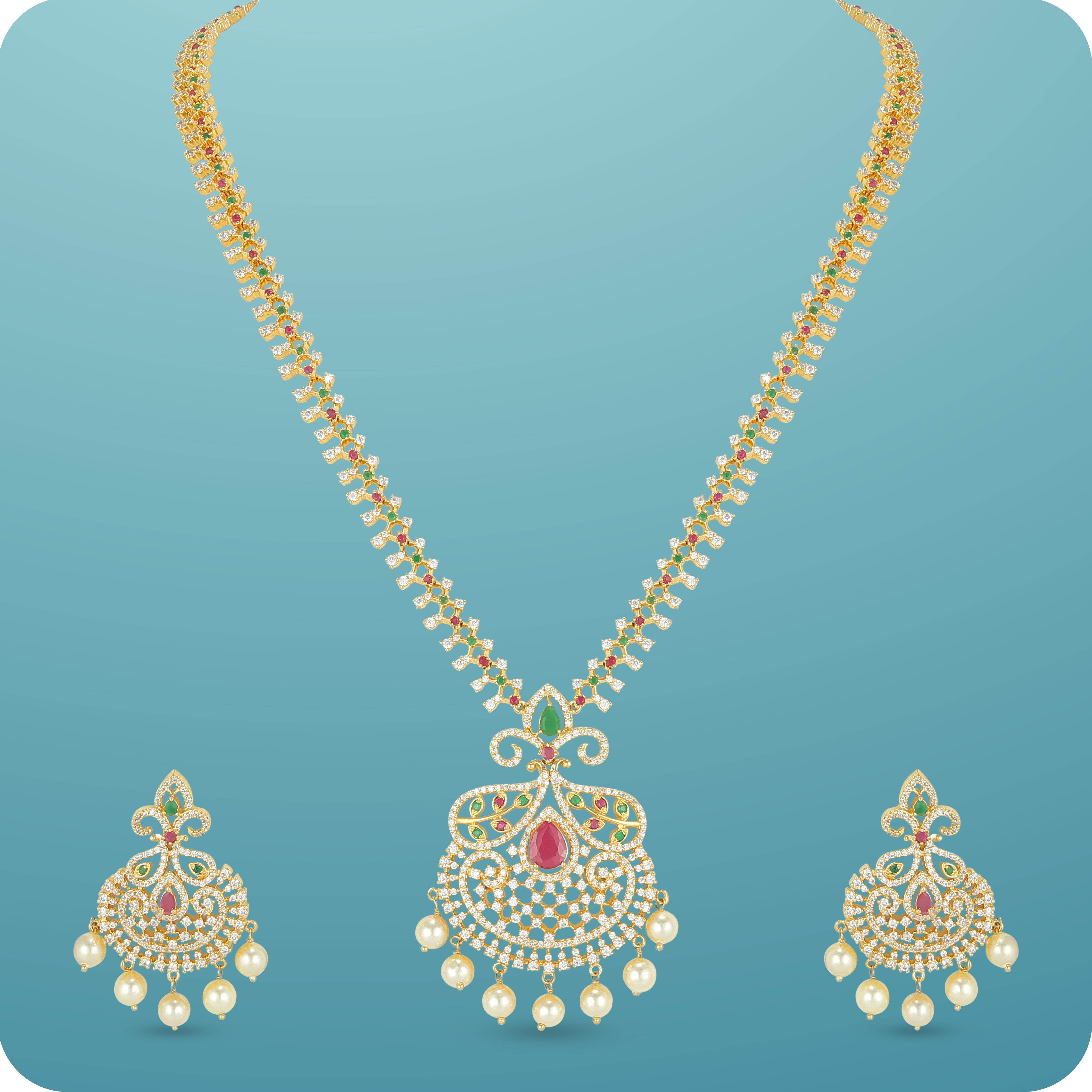 Shop Ornate Dangling Pearl Silver Necklace Set Collections from GRT Jewels