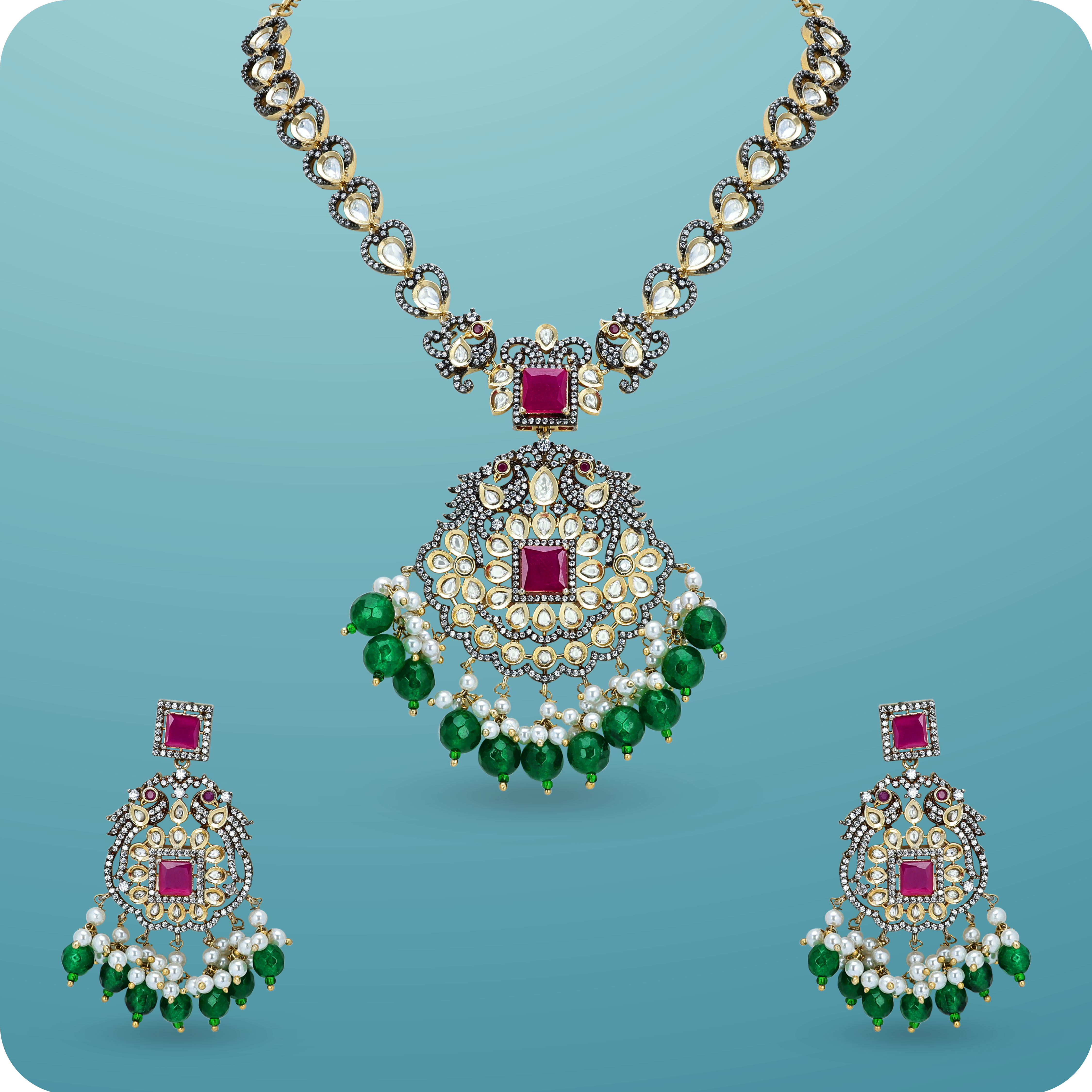 Buy Impressive Dual Peacock Silver Necklace Set |GRT Jewellers