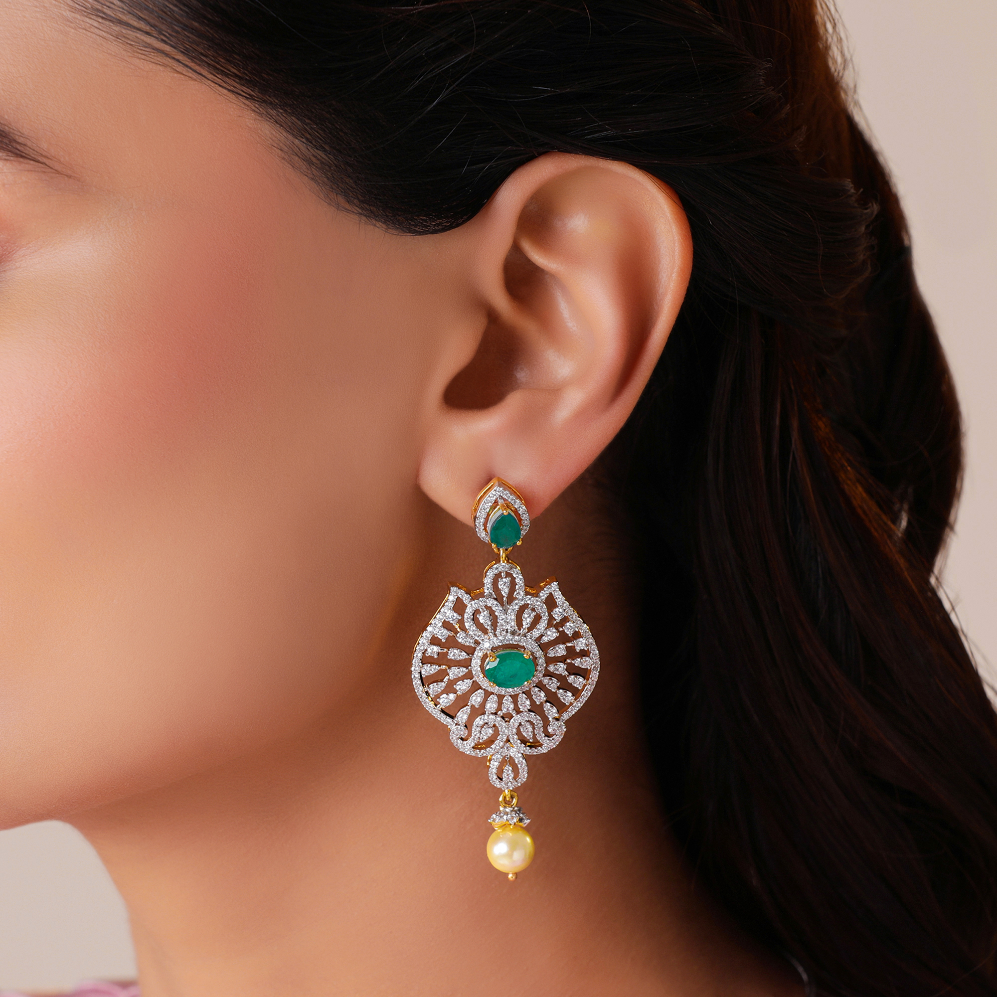 Scintillating Floral Green Stone Silver Earrings