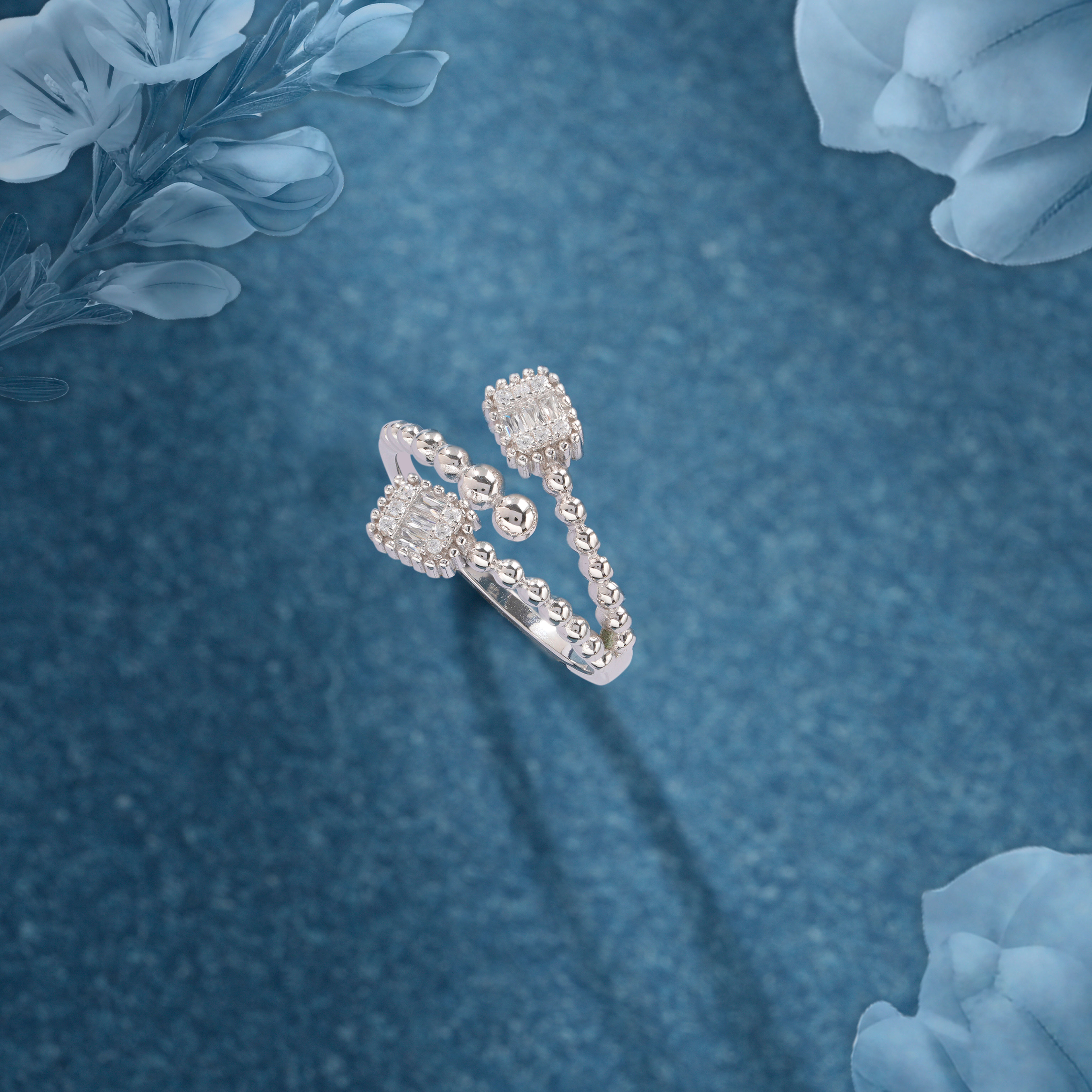 Buy Stylish Beaded Pattern Adjustable Silver Ring |GRT Jewellers