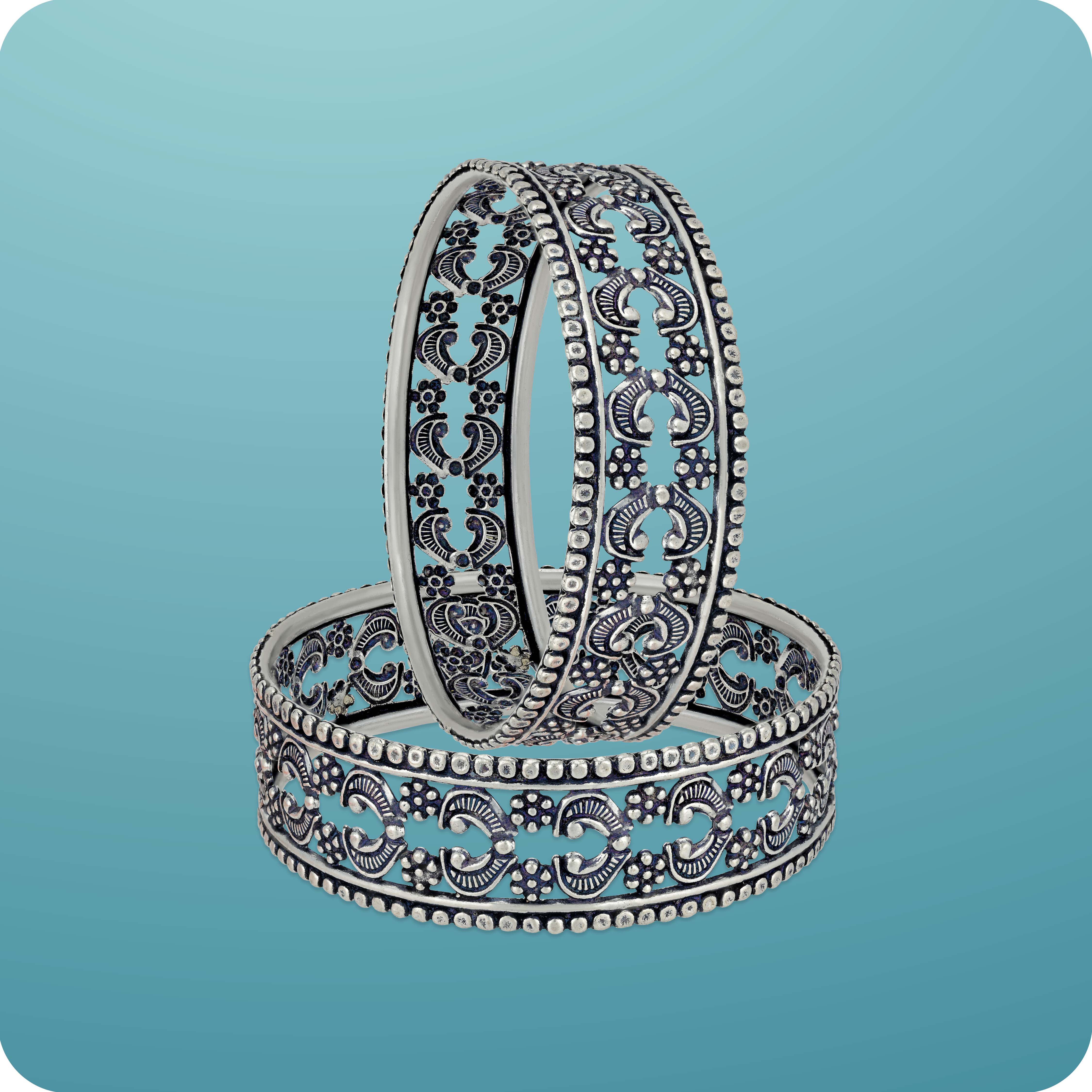 Buy Eye Catching Broad Silver Bangles |GRT Jewellers