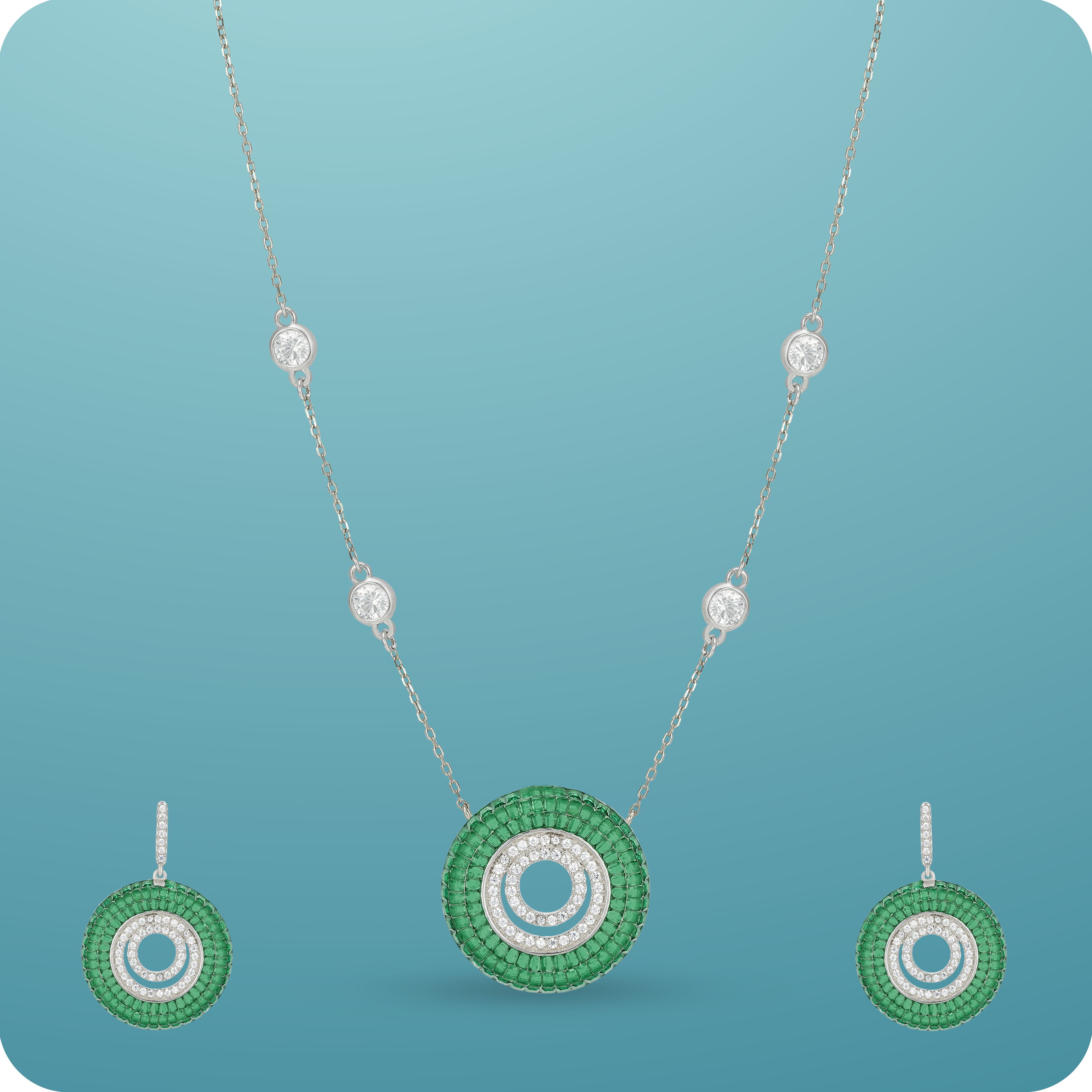 Buy Gleaming Emerald Stone Silver Necklace Set | GRT Jewels