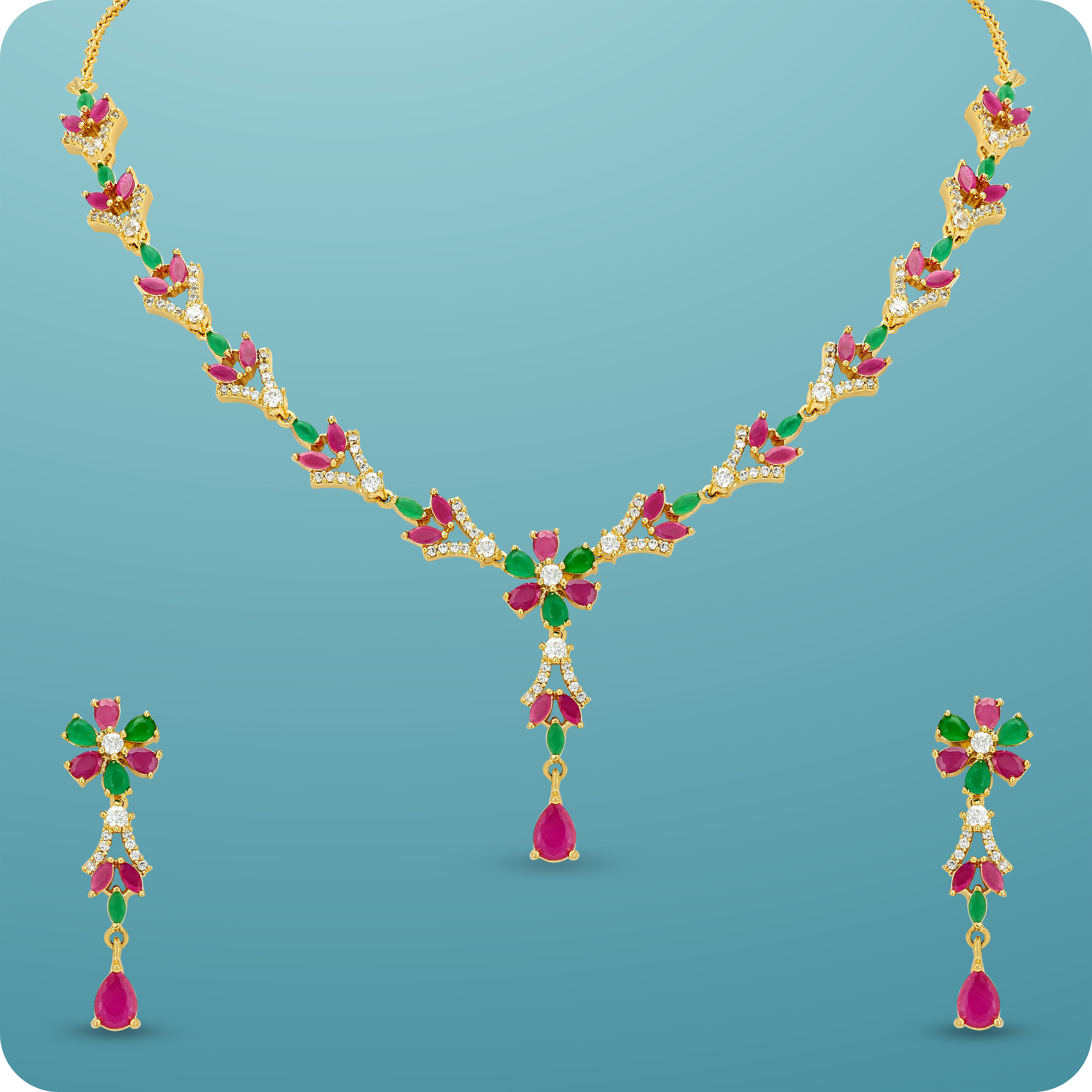 Buy Gorgeous Multi Stone Silver Necklace Set | GRT Jewels