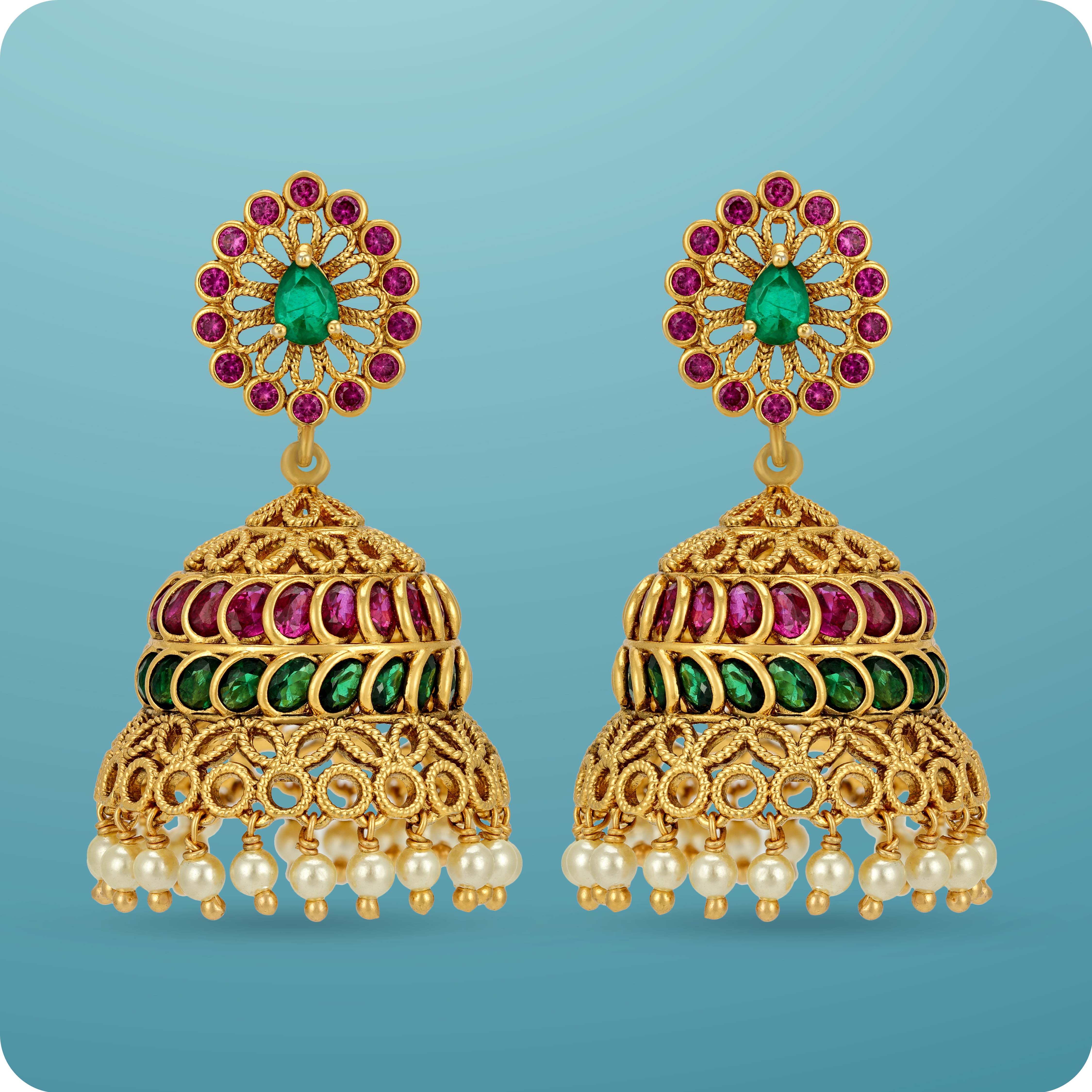 Buy Glorious Dangling Pearls Silver Earrings |GRT Jewellers