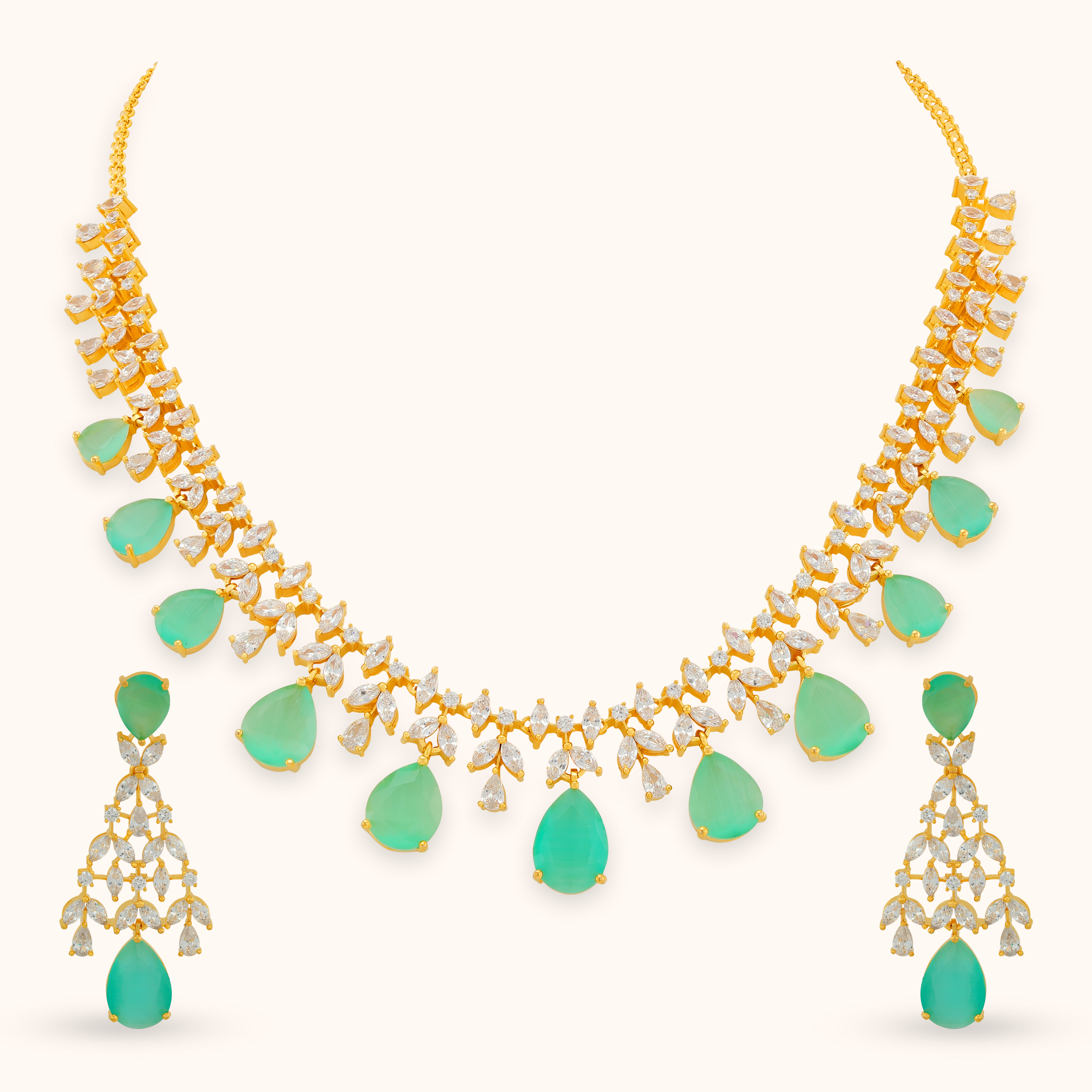 Buy Stunning Leaf Drops Light Green Stone Silver Necklace Set |GRT ...