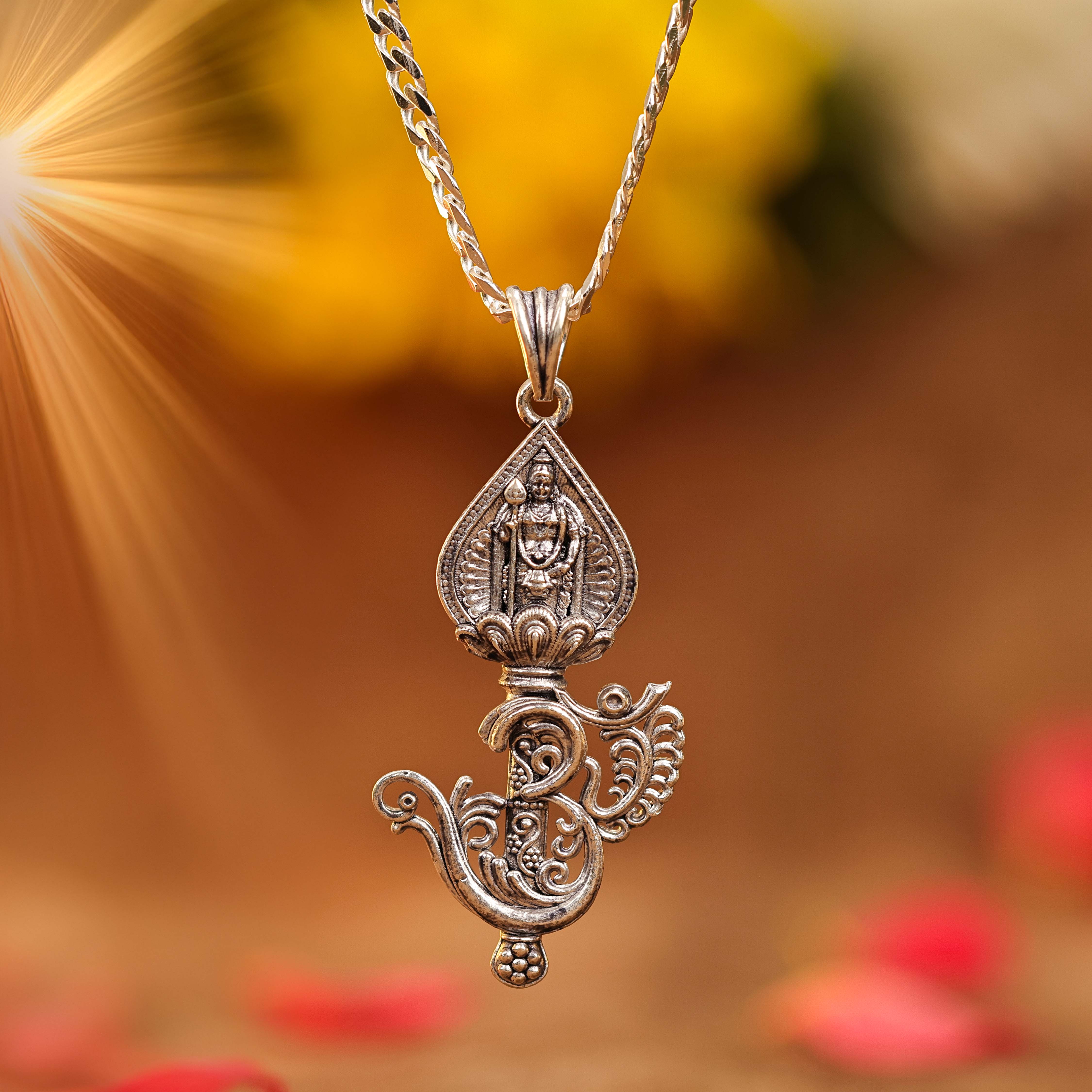 Buy Powerful Lord Murugan Vel and Om Symbol Silver Pendant |GRT Jewellers