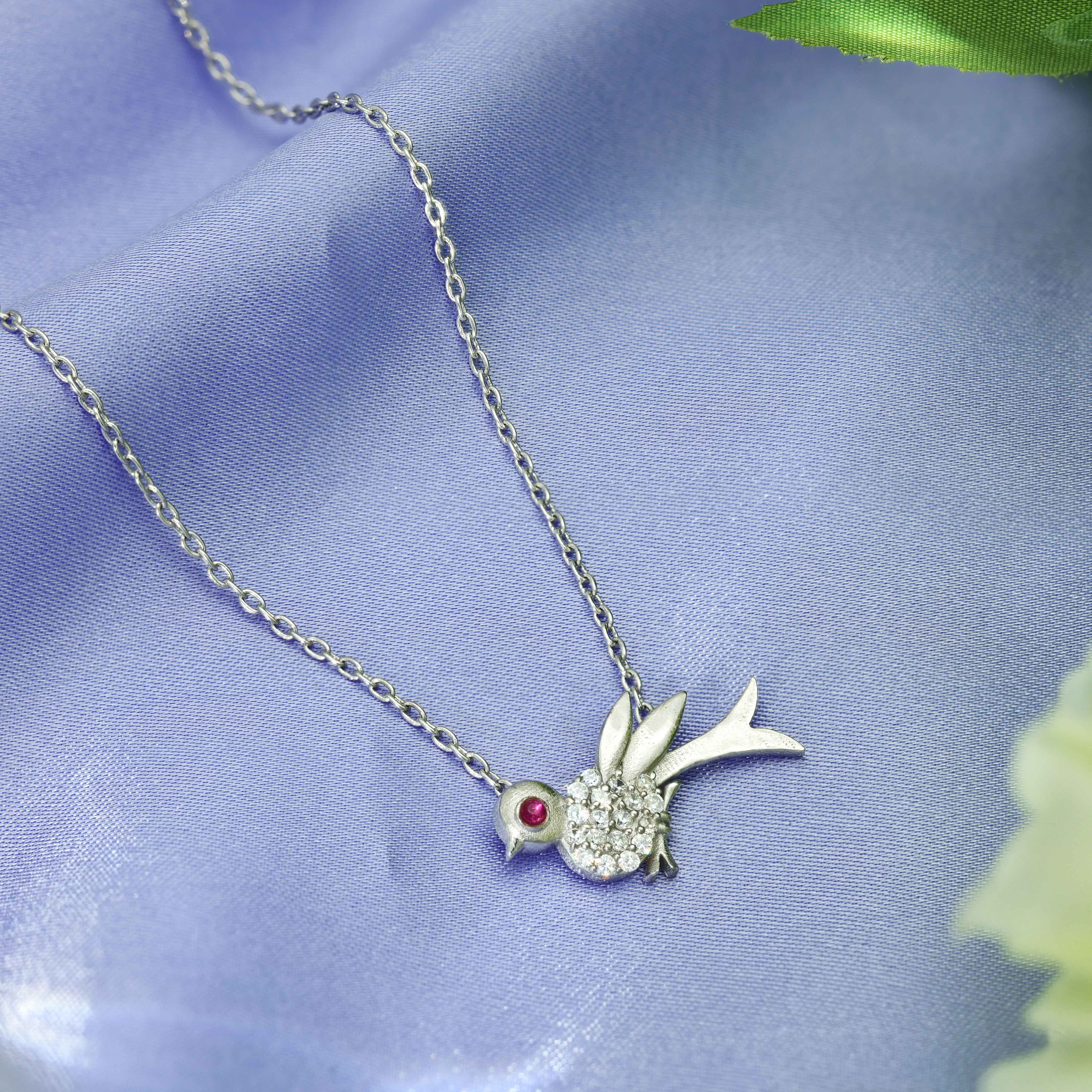 Buy Sparkling Bird with Red Eye Necklace | GRT Jewellers