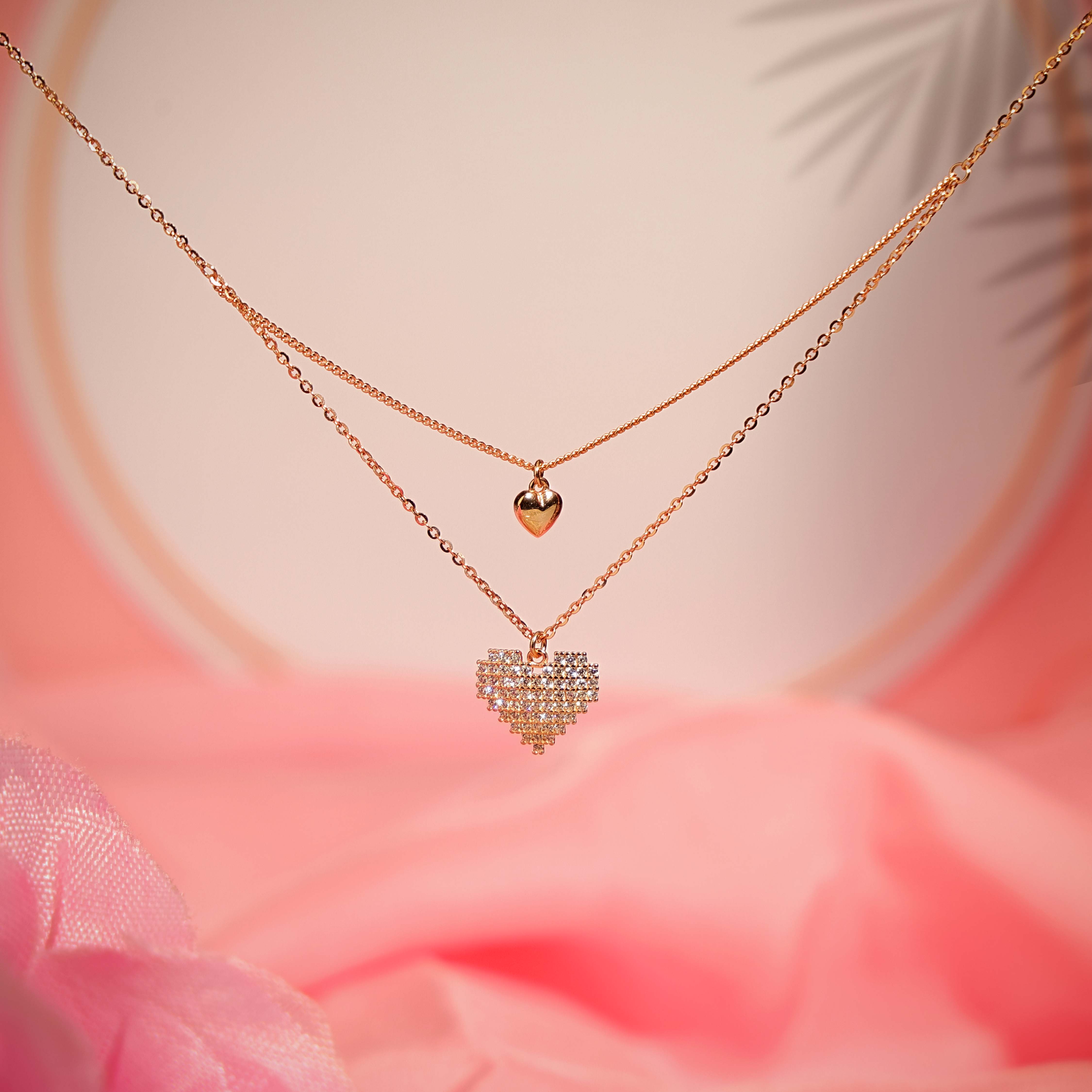 Buy Glittering Double Layer Heart Silver Necklace |GRT Jewellers