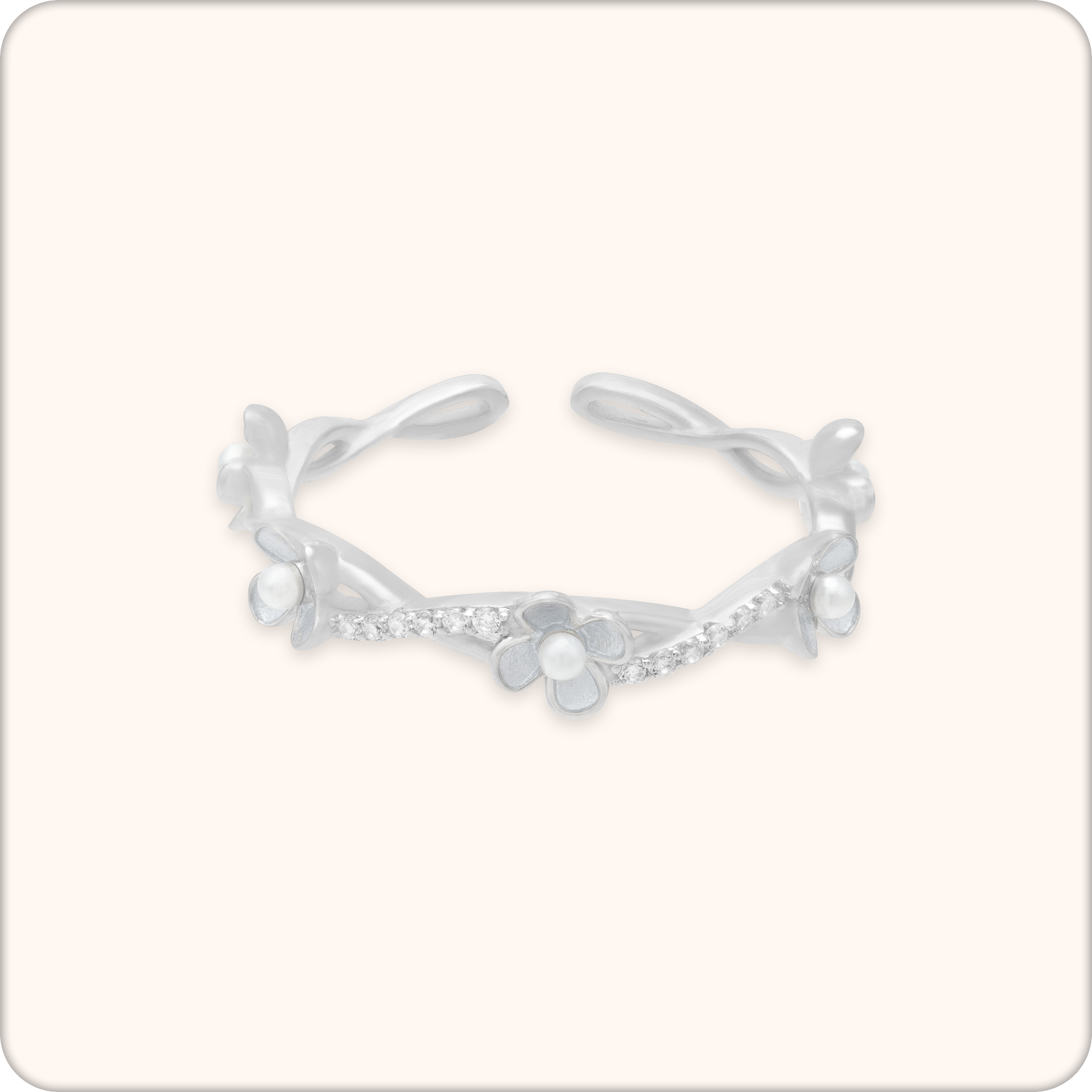 Buy Trendy Flower With Shiny White Stone Accent Silver Ring|GRT Jewellers