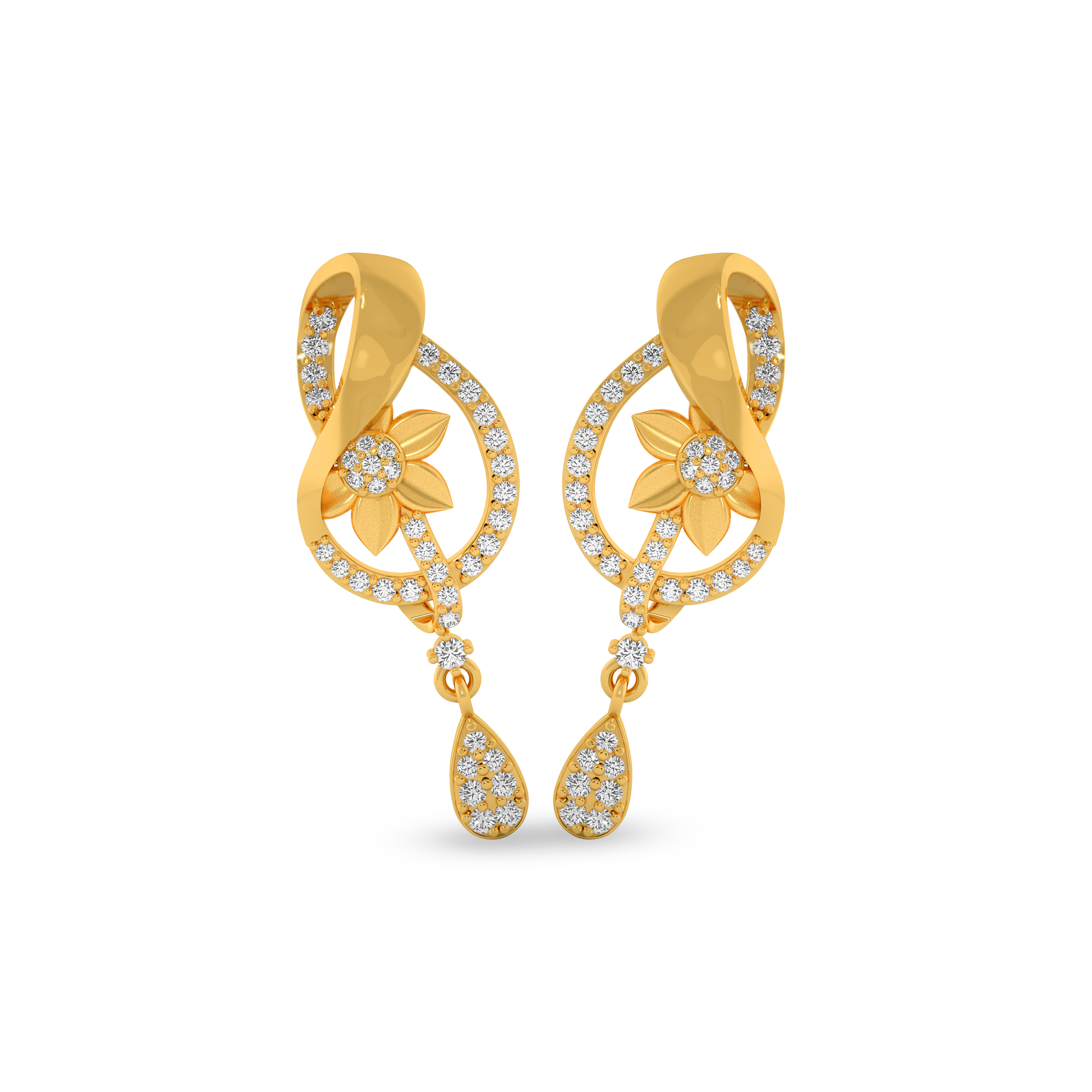 Buy Effulgent Twisted Floral Gold Earrings |GRT Jewellers