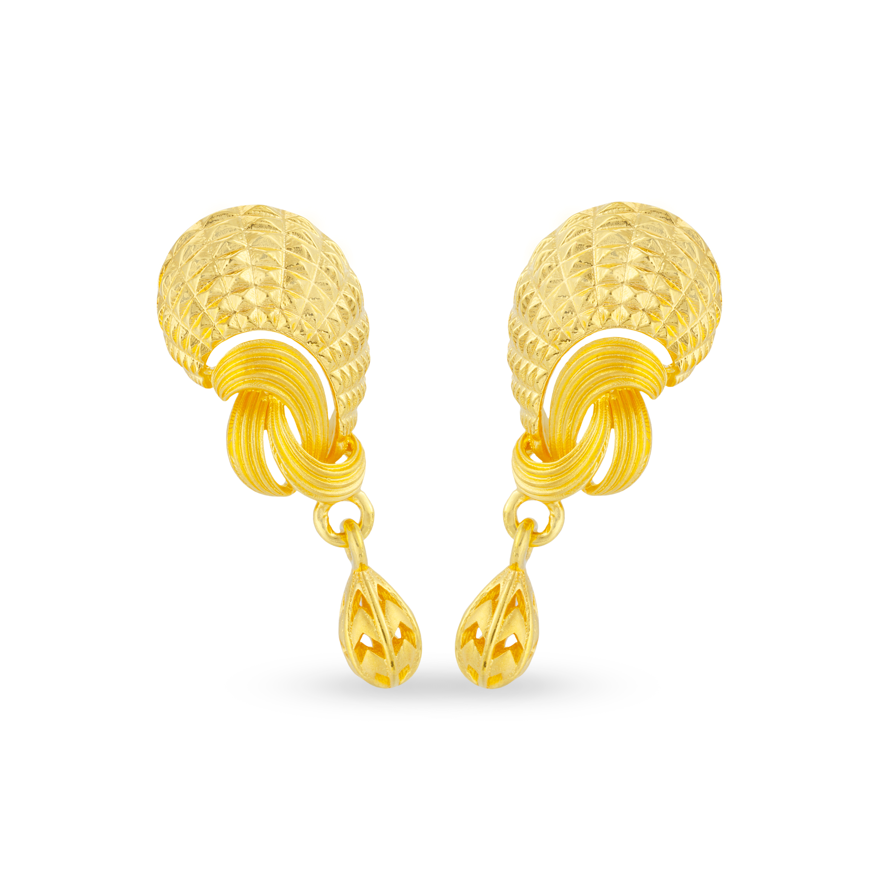 Buy Splendid Textured Drop Gold Earrings |GRT Jewellers