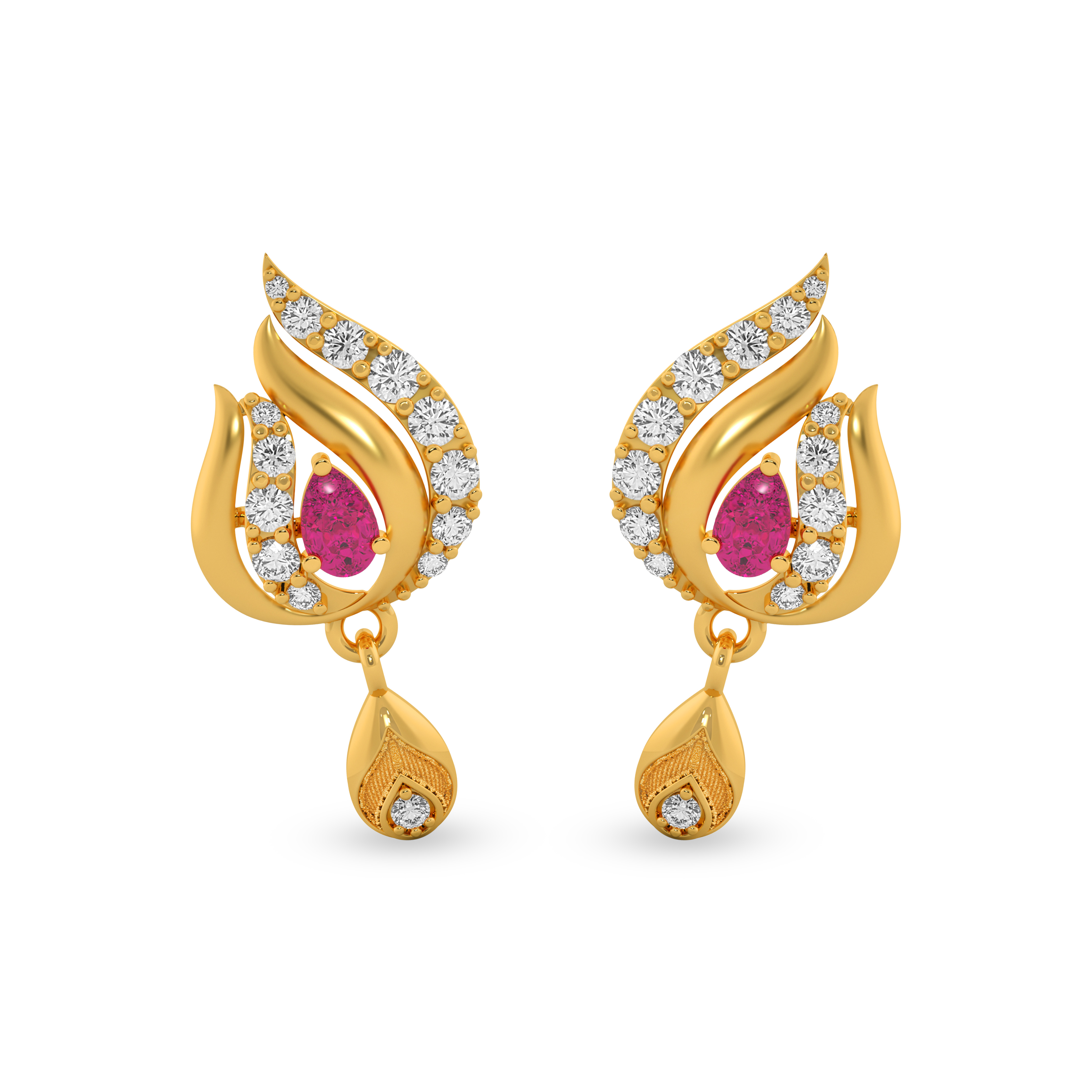 Buy Attractive Pink Stone Gold Earrings |GRT Jewellers