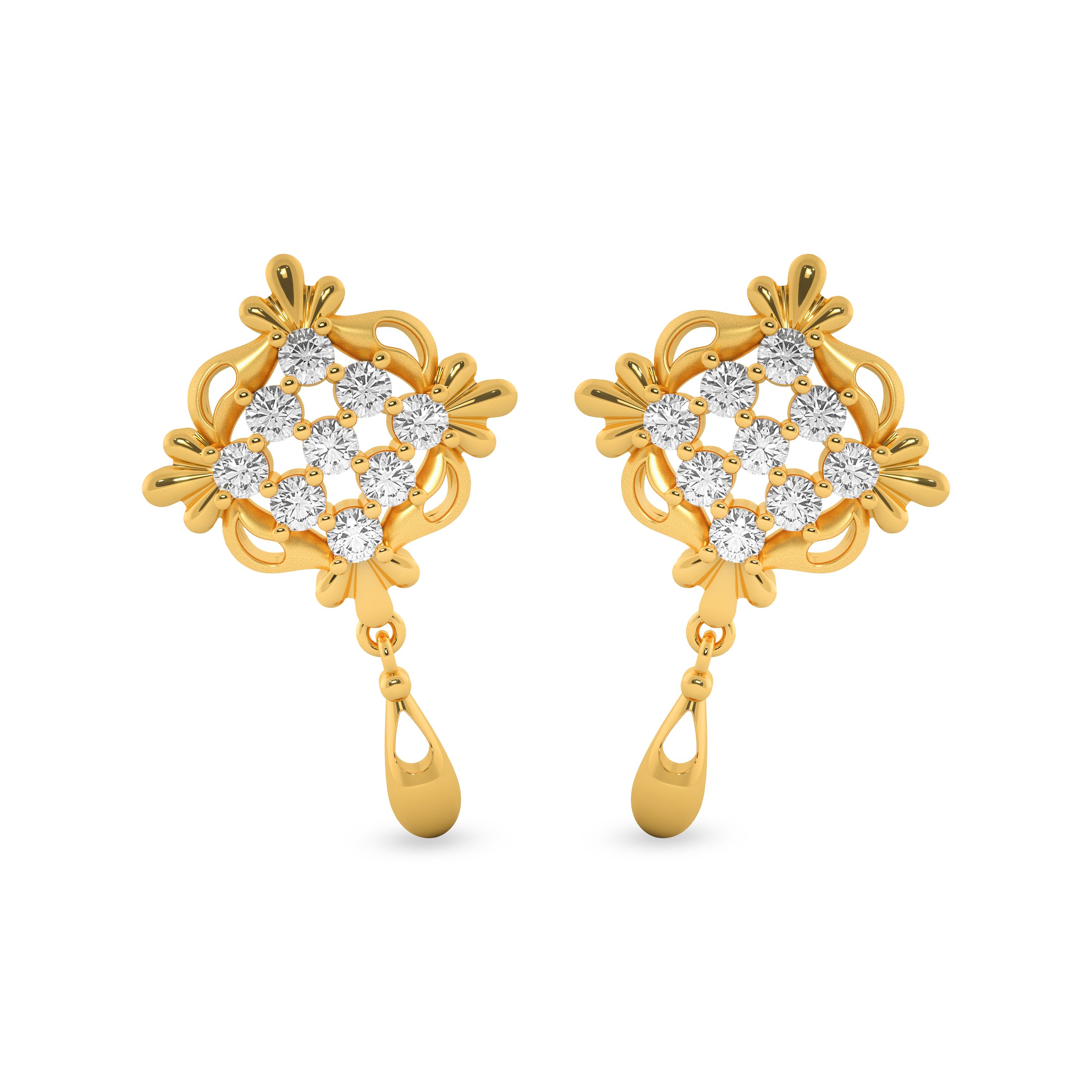 Buy Flashy Stone and Floral Gold Earrings |GRT Jewellers