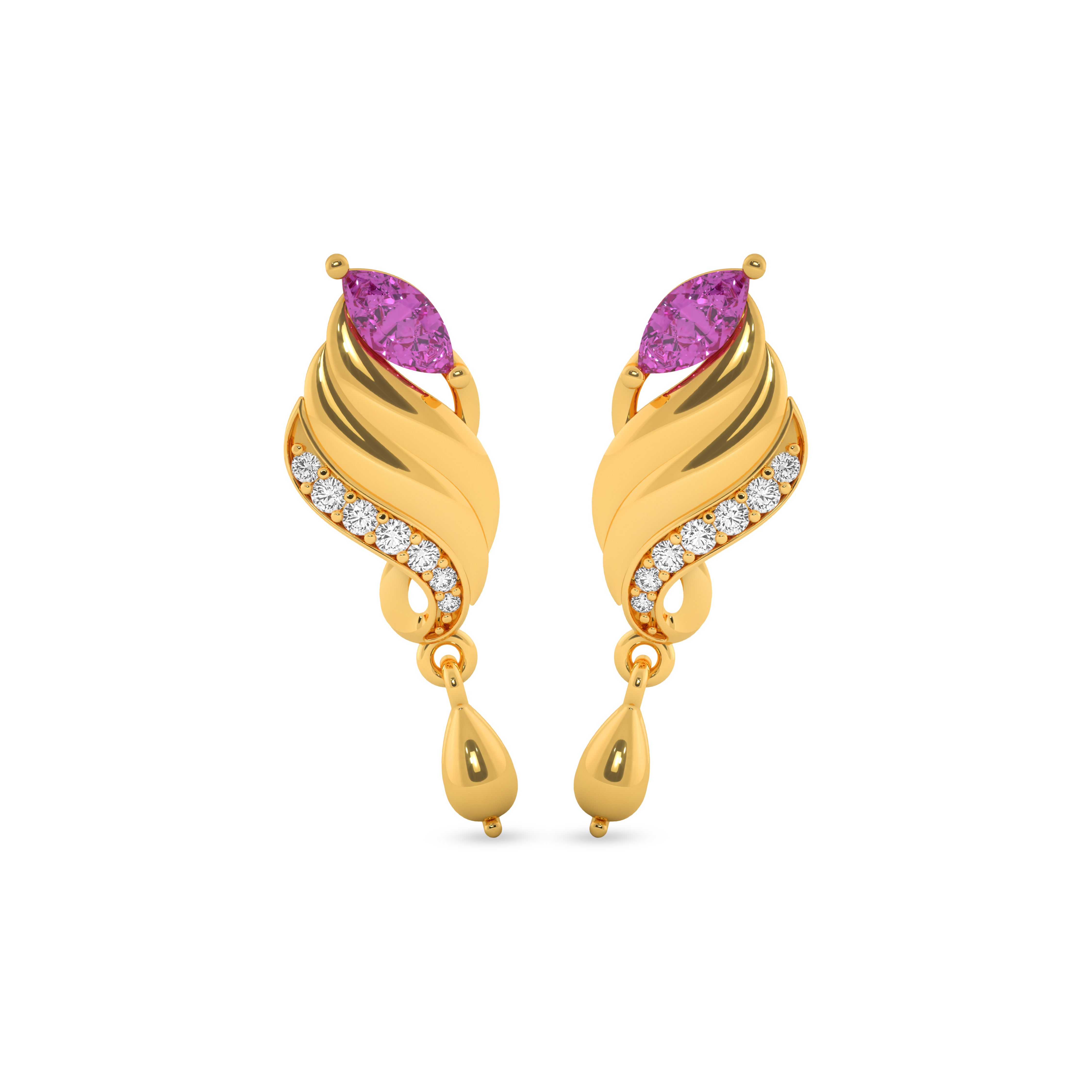Buy Scintillating Pink Stone Floral Wave Gold Earrings |GRT Jewellers