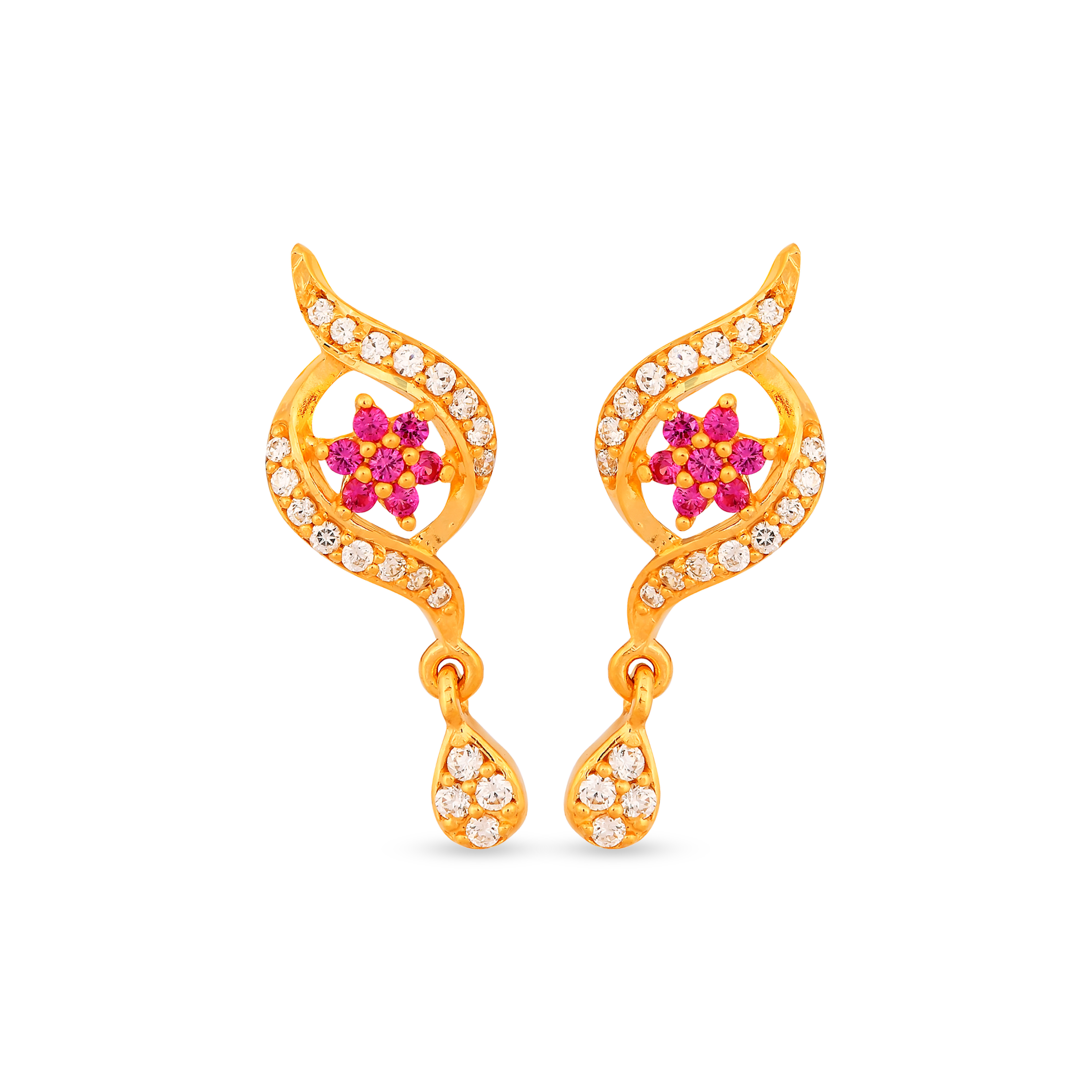 Buy Pretty Pink Floral Gold Earrings | GRT Jewellers