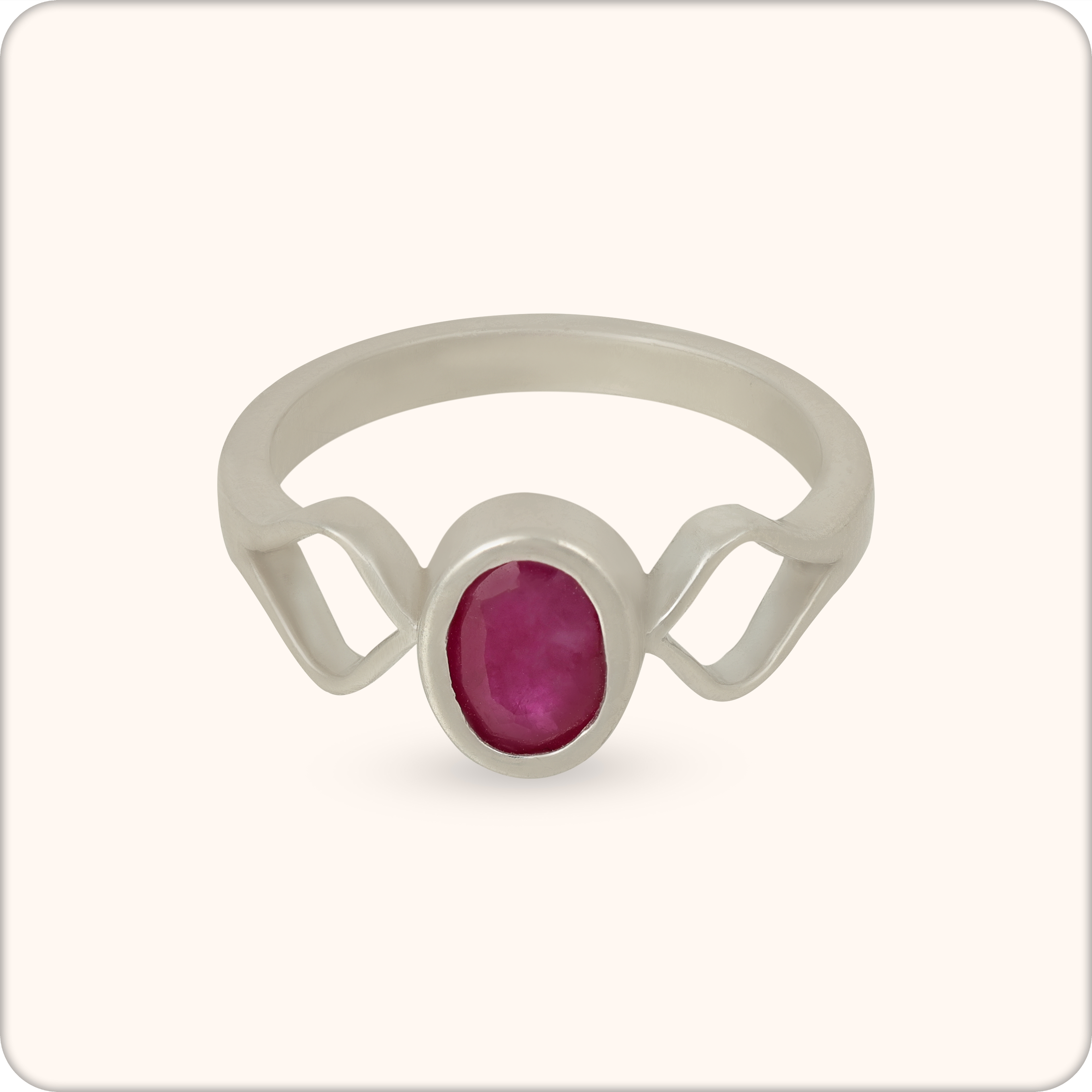 Buy Oval Glow Ruby Hollow Design Silver Ring | GRT Jewellers