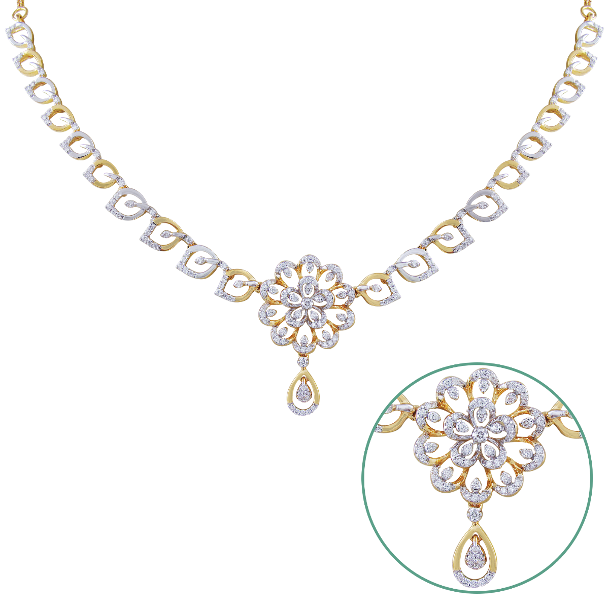 Buy Elegant Floral Leaf Pattern Diamond Necklace |GRT Jewellers