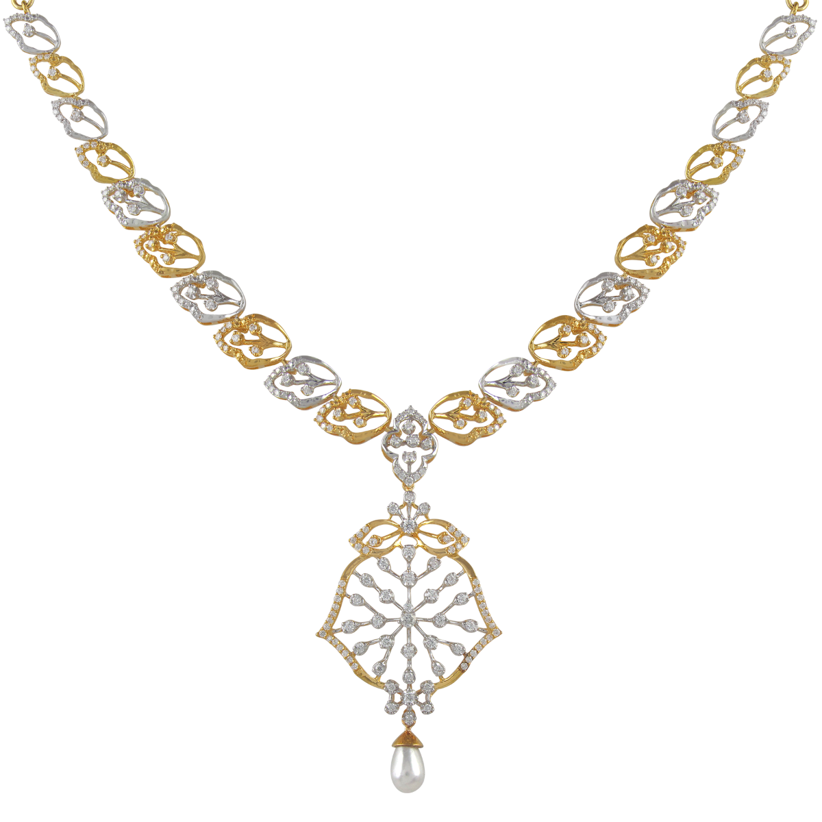 Buy Captivating Trilobe Dual Tone Diamond Necklace |GRT Jewellers