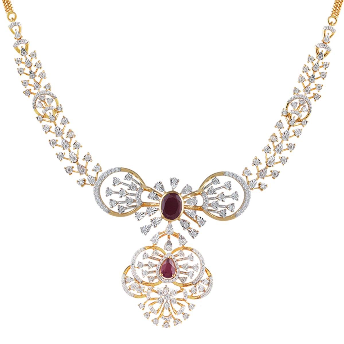 Buy Contemporary Floral Ruby Stone Diamond Necklaces |GRT Jewellers